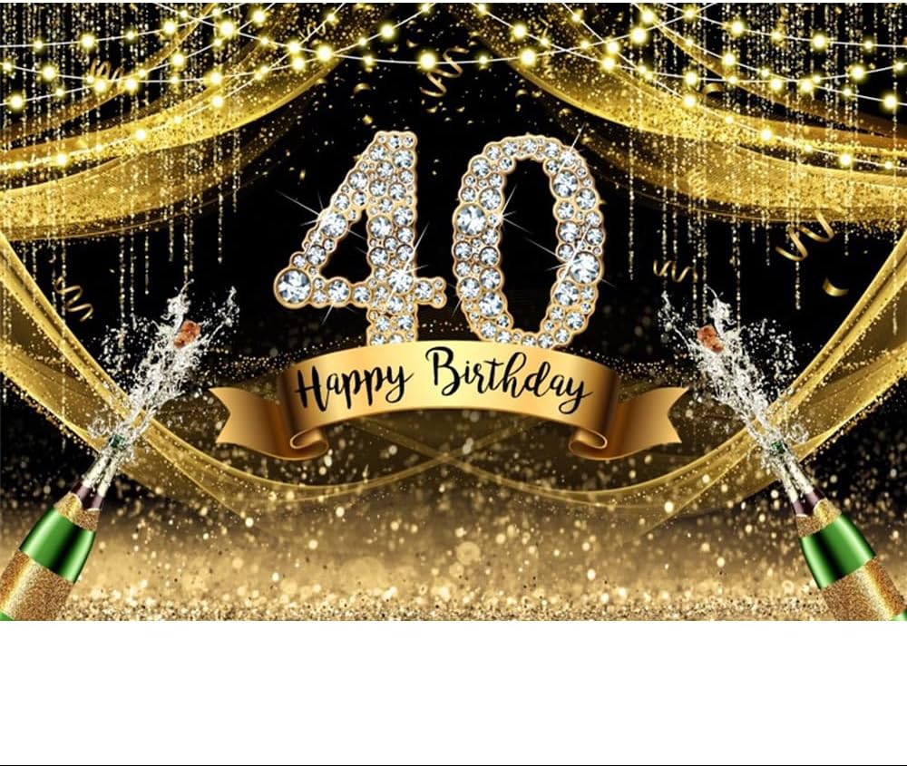 Amazon.com : 40th Birthday Backdrop Black Gold Birthday Party Backdrop ...