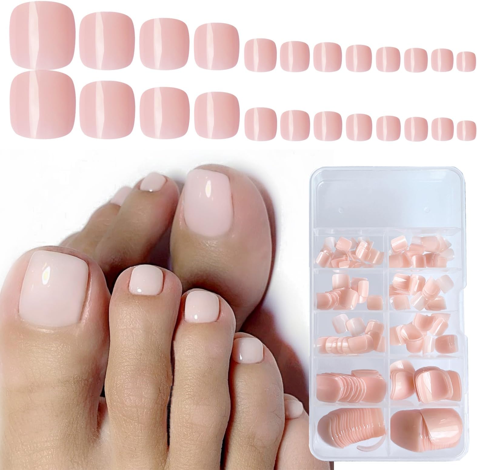 Amazon.com: Morily Red Press on Toenails Short Square, Glossy Fake Toe ...