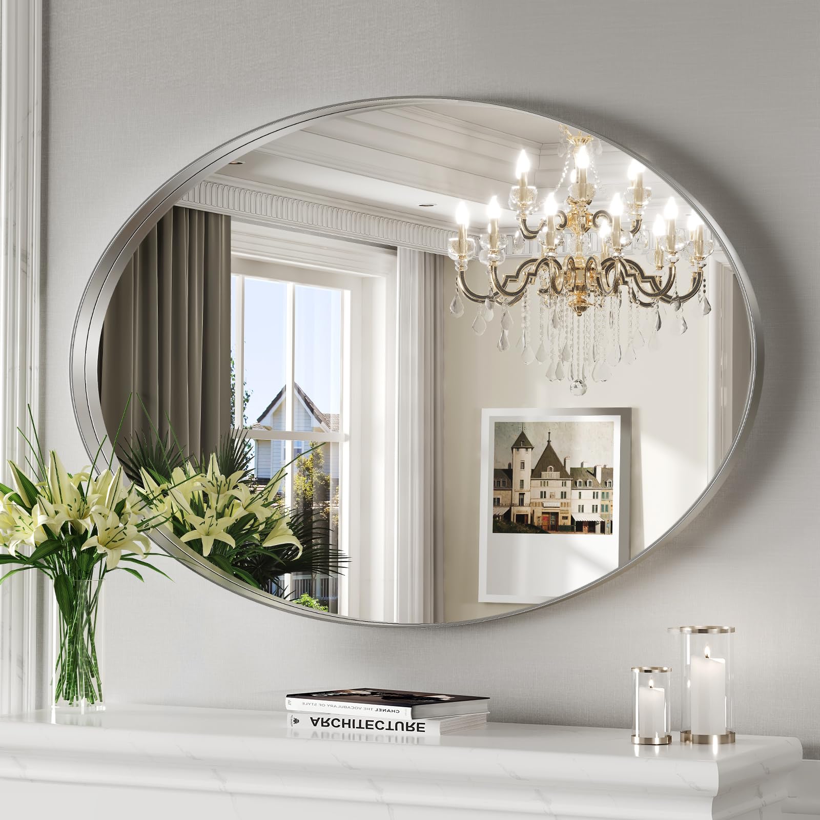 Amazon.com: Brightify Silver Oval Mirror for Bathroom 30x40 Inch, Oval ...