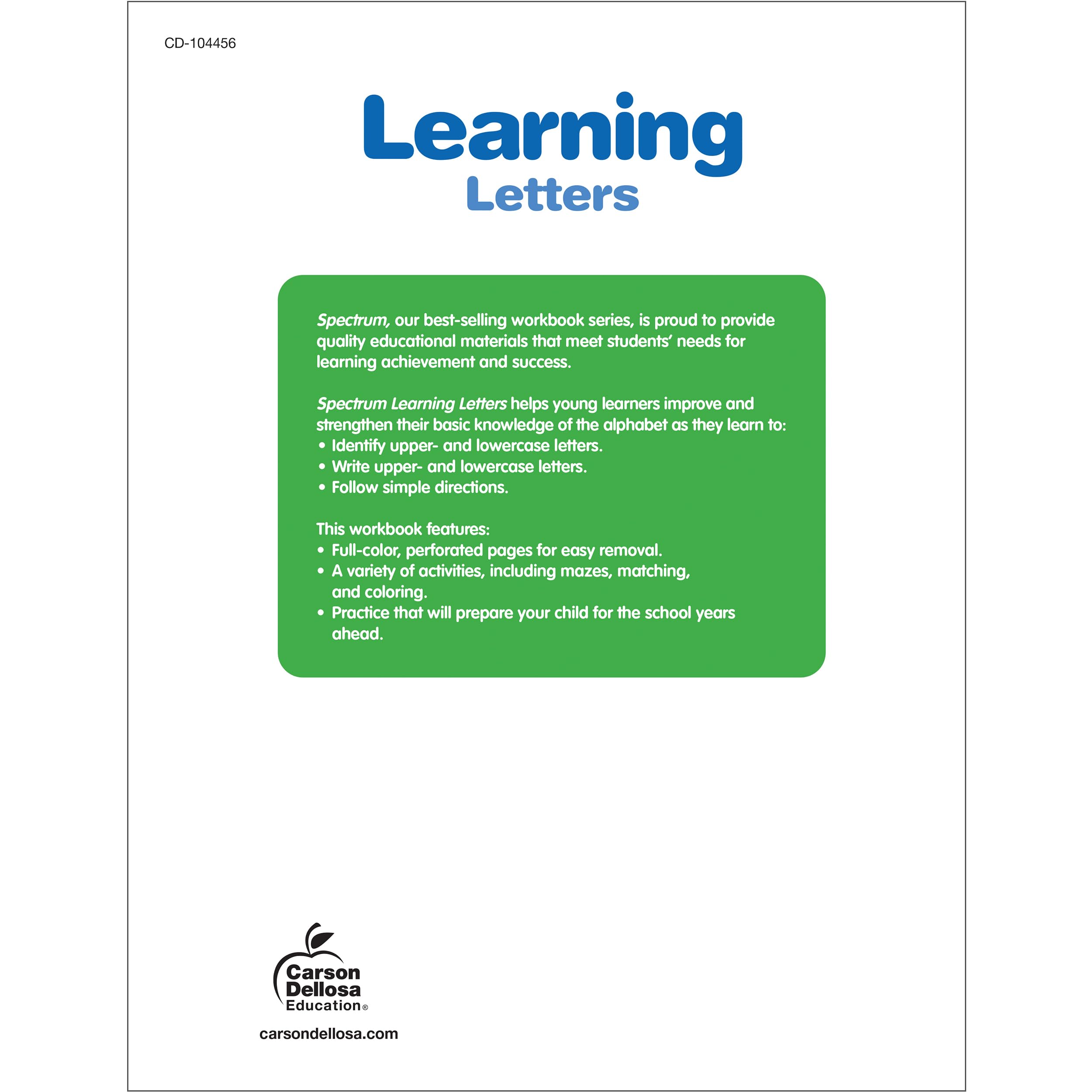 Snapklik.com : Spectrum Learning Letters Preschool Workbooks, Ages 4 To ...