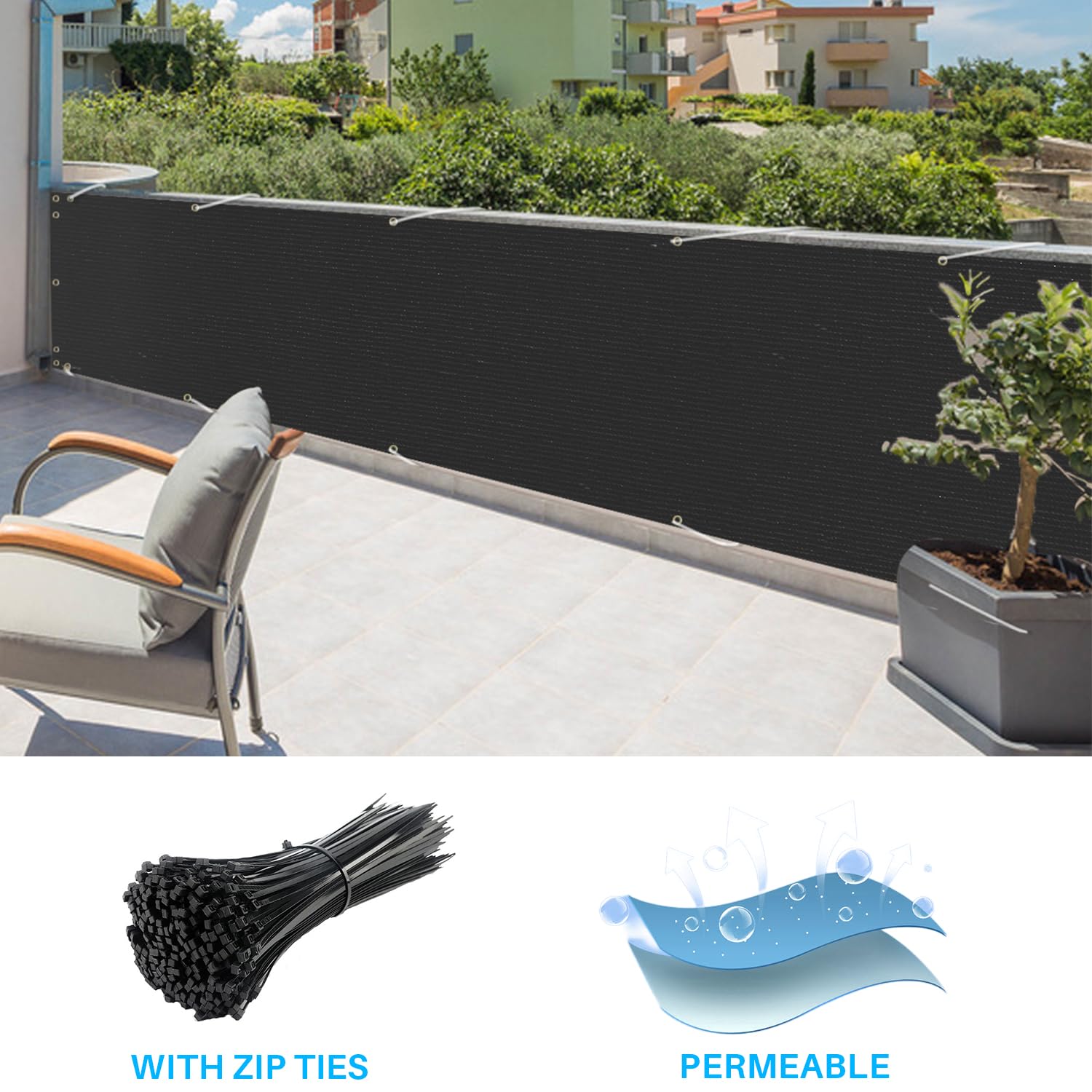 Snapklik.com : Patio Balcony Privacy Screen Black, 2.5 X 15 Screen Mesh ...