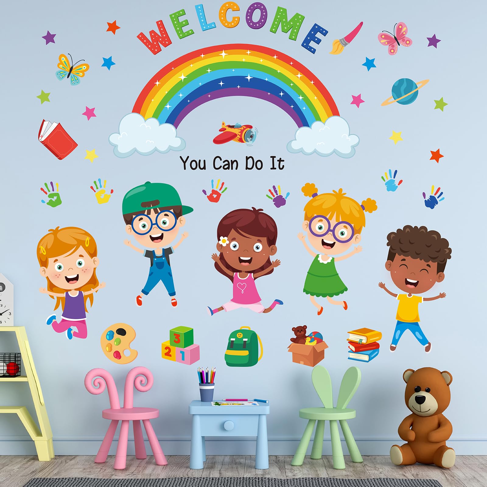 Welcome Rainbow Wall Stickers for Kids You Can Do It Quote with ...