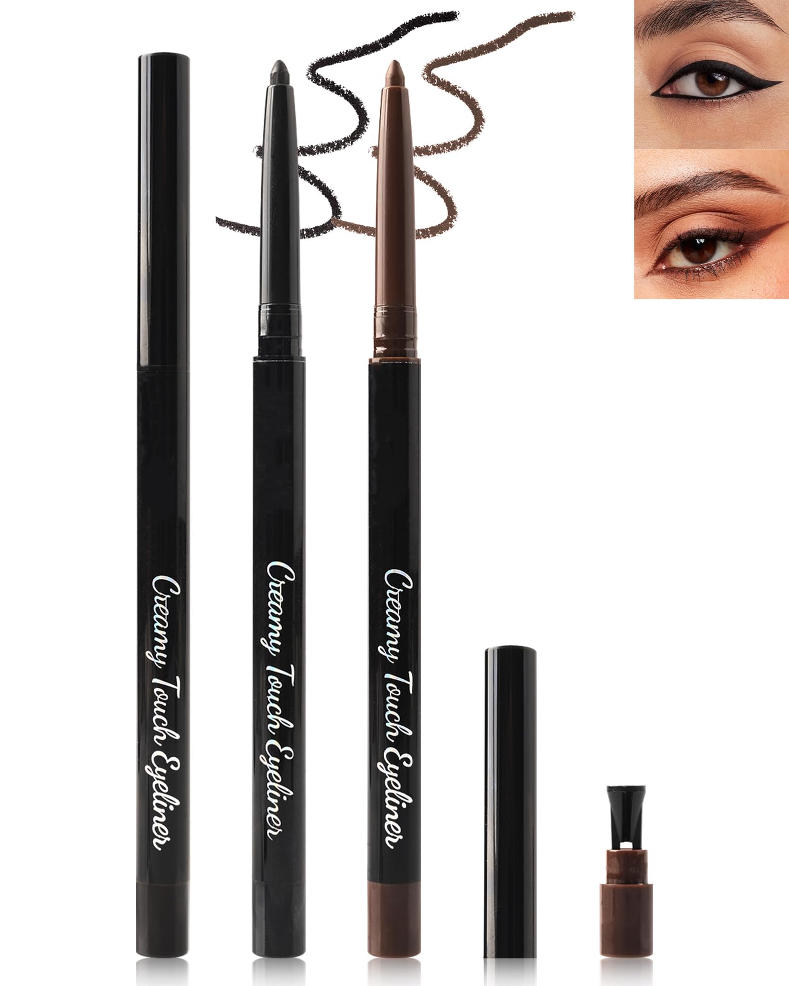 Black & Brown Eye Liner Pencils for Older Women,2 Pcs Matte Cream ...
