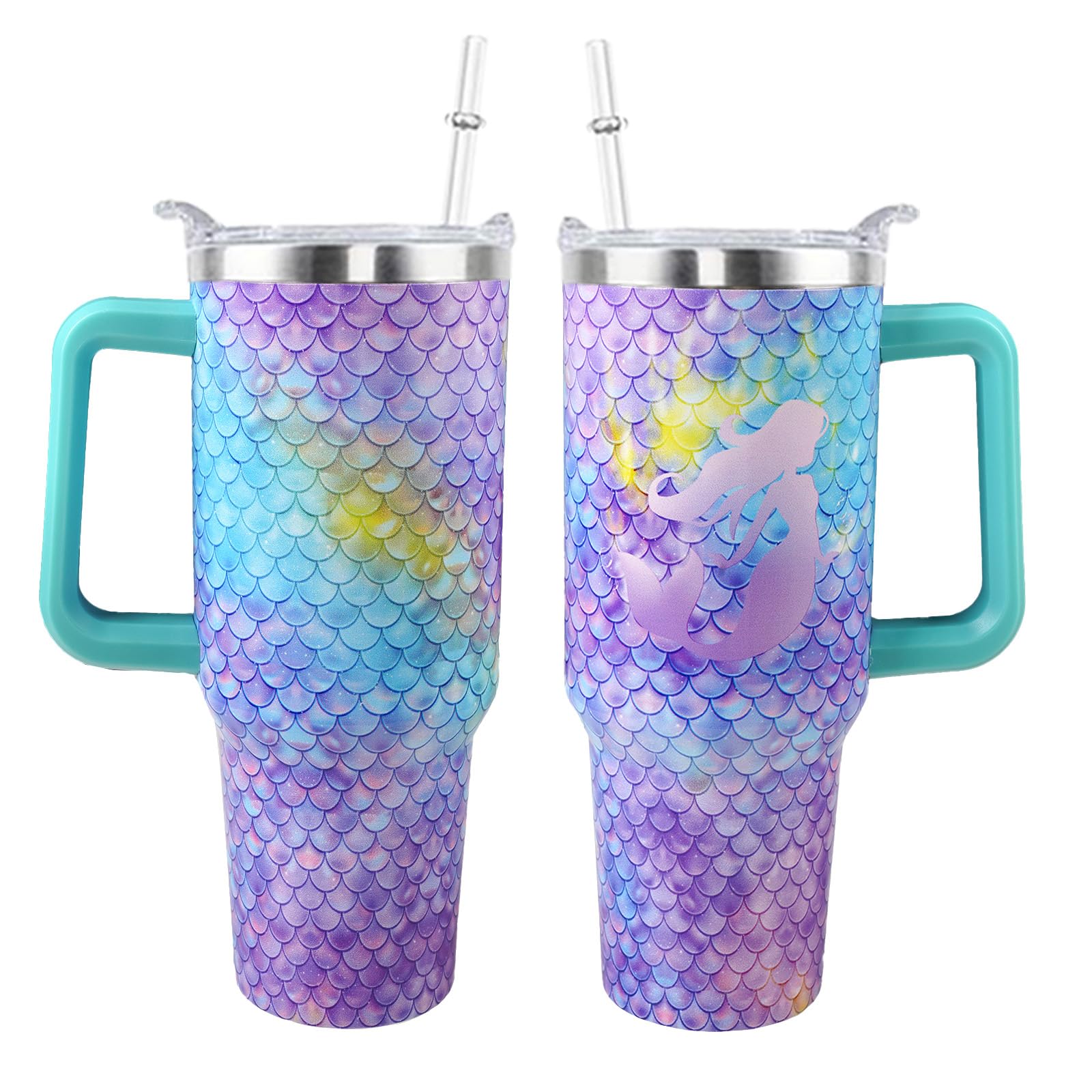 Amazon.com | WENININOK Mermaid Cup 40 oz Tumbler with Handle and Straw ...
