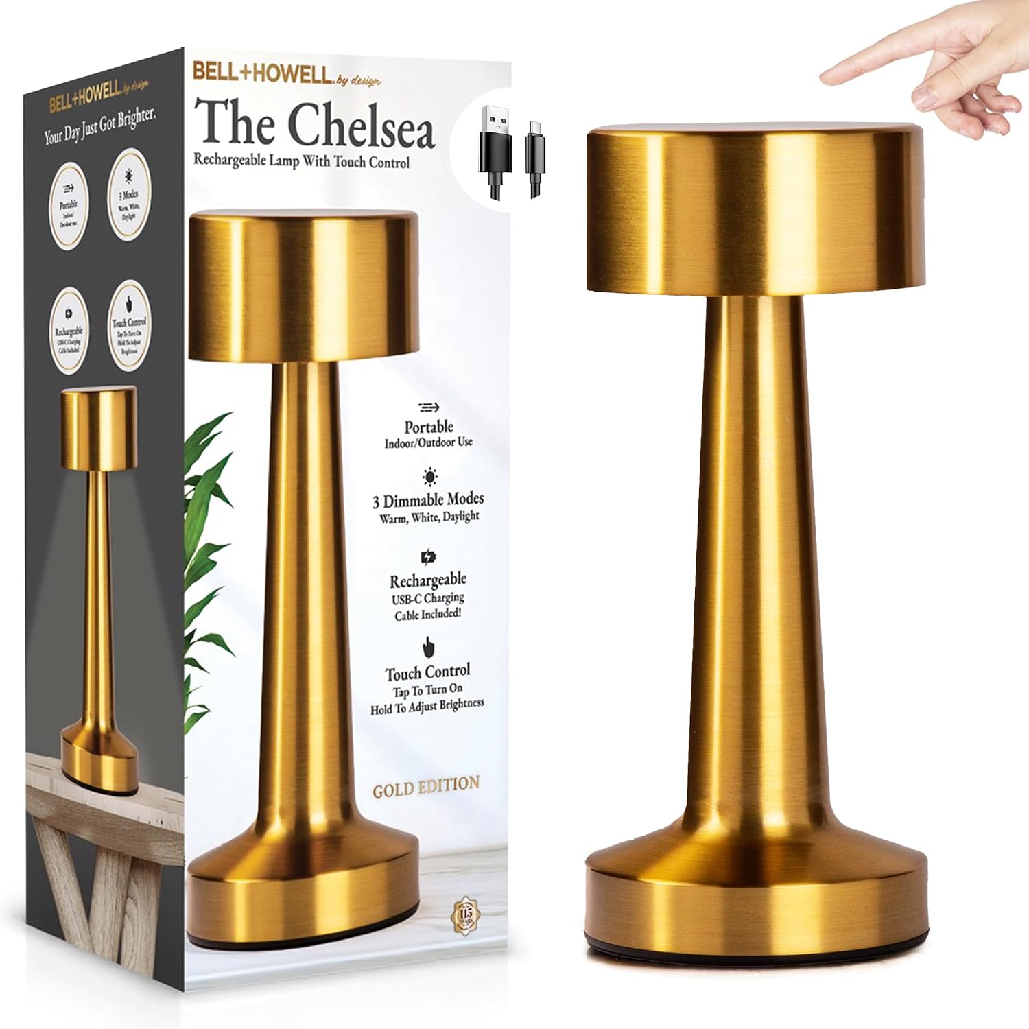 Bell+Howell Elegant Cordless Table Lamp, LED Wireless Lamp for Bedroom ...