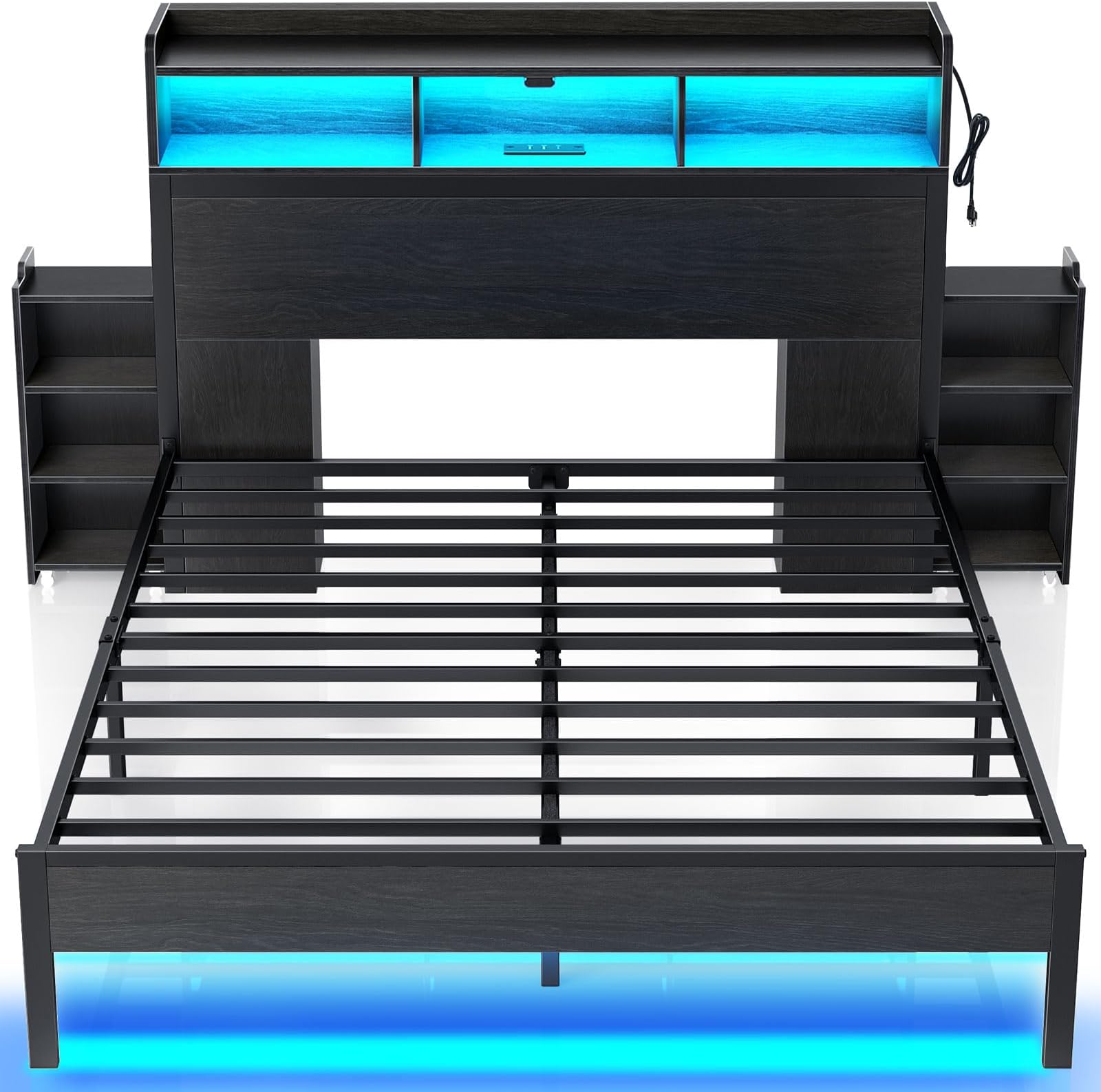 Amazon.com: SmartEdge Queen Bed Frame, Bed Frame with 2 Shelves, Queen ...