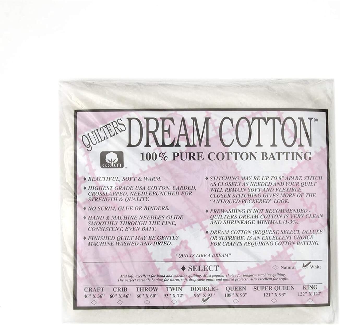 Amazon.com: Quilters Dream Mid-Loft 100% Cotton Quilt Batting - USA ...