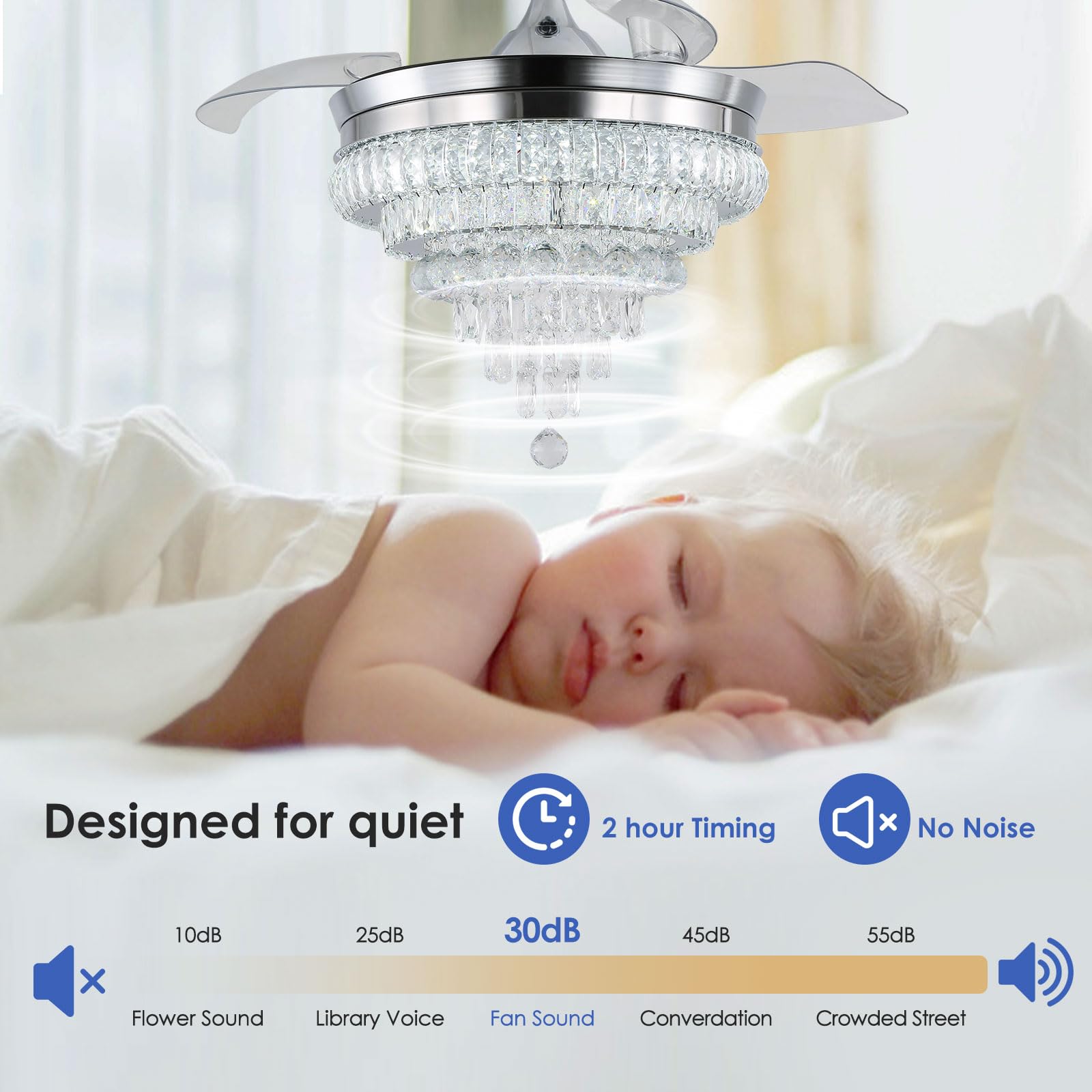 CLAIRDAI 42'' Crystal Ceiling Fan with Light Dimmable Fandelier ...