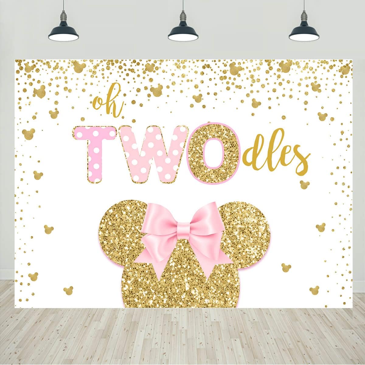 Amazon.com : Cartoon Pink Golden Mouse 2nd Birthday Backdrop for Girls ...