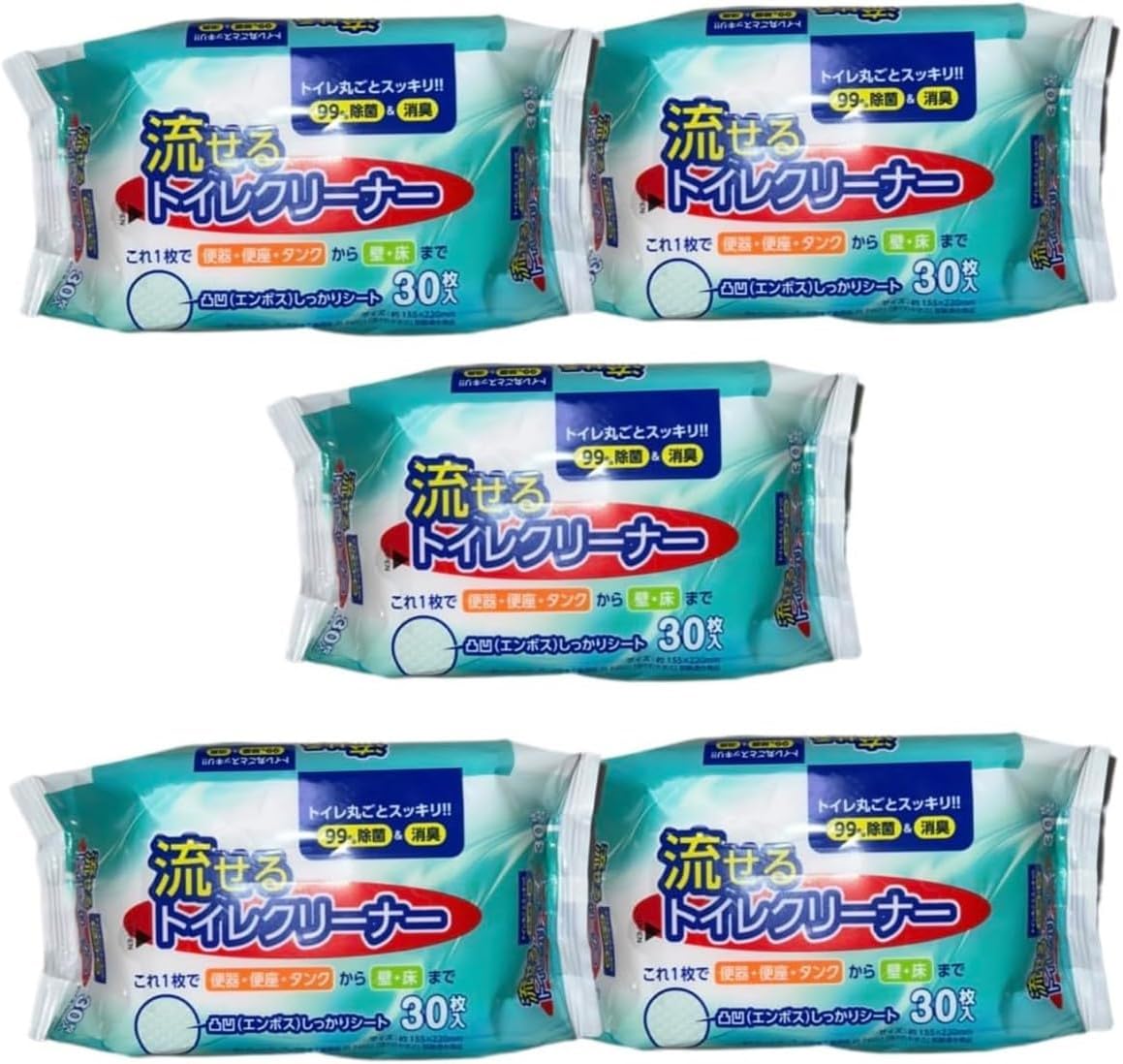 Amazon | 【大一紙工】 流せる トイレクリーナー 30枚入x5個セット (計150枚) お掃除シート 除菌＆消臭 エンボスシート ...