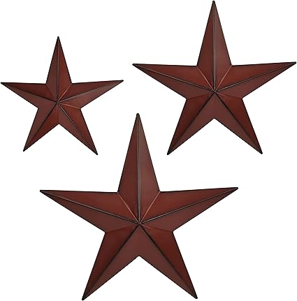 Amazon.com: COOZZYHUOR 6"9"11.8“ 3pieces Red Barn Star Texas Stars Art ...