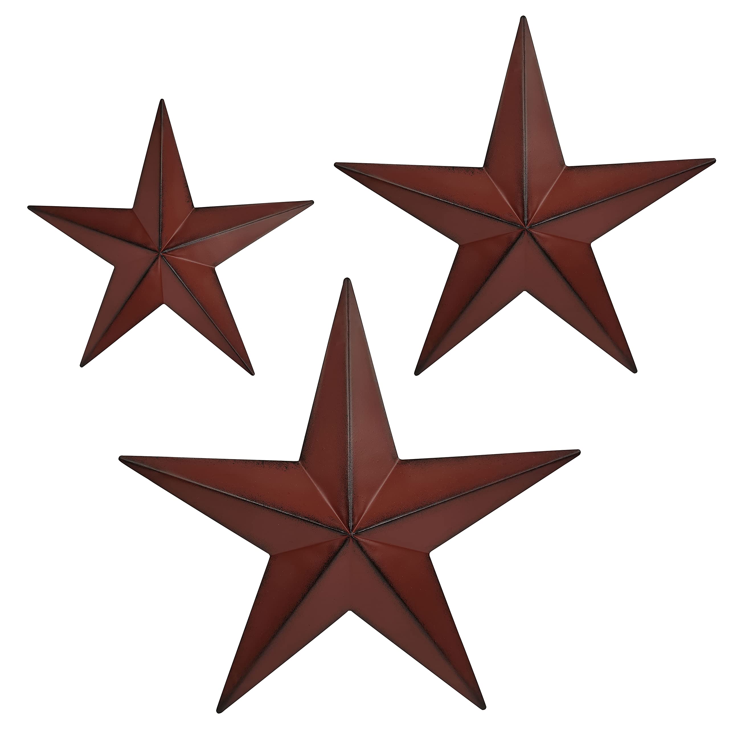COOZZYHUOR 6" 9" 11.8“ 3pieces Red Barn Star Texas Stars Art-Metal ...