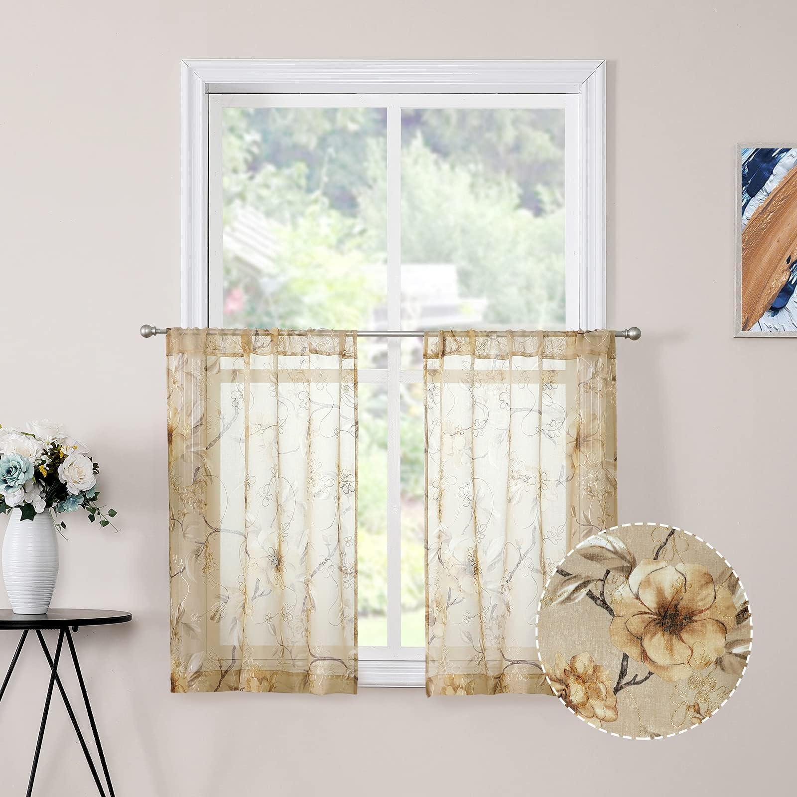 Amazon.com: Annlaite Kitchen Cafe Tier Curtains Small Sheer Voile ...