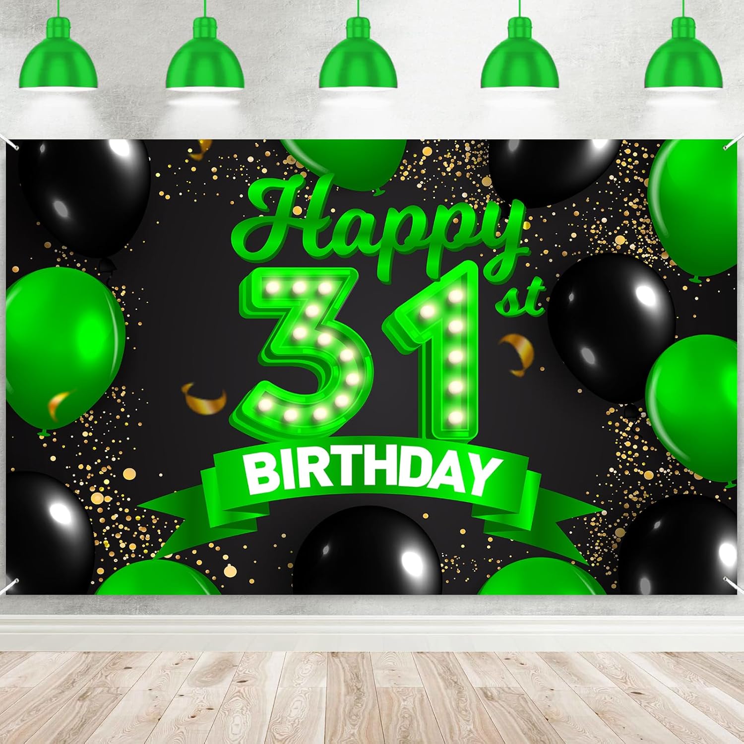 Amazon.com: Happy 31st Birthday Green and Black Banner Backdrop Cheers ...