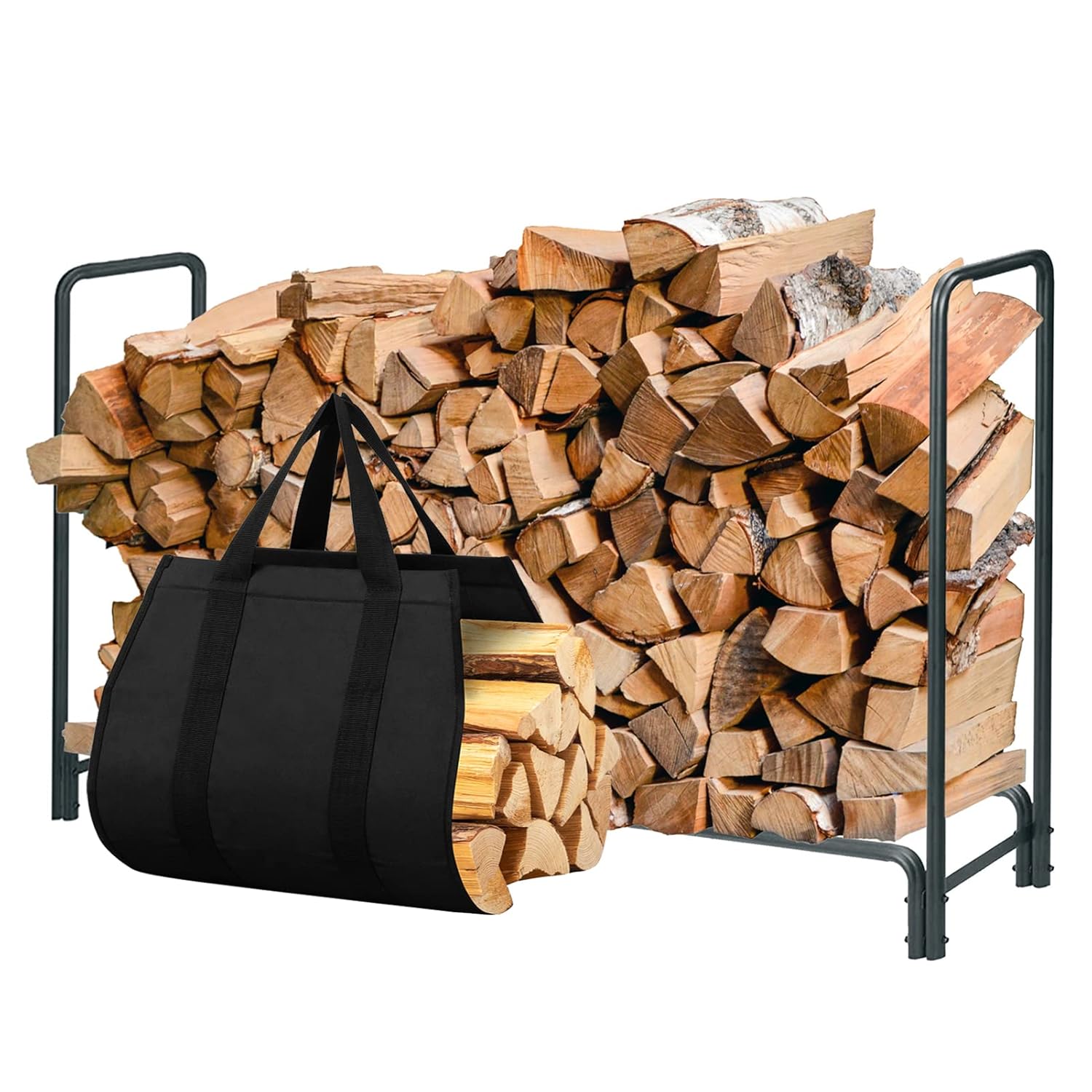 DOEWORKS 8 Feet Large Heavy Duty Outdoor Firewood Racks Steel Wood ...