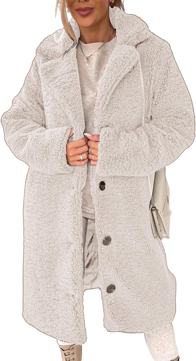 Movnebyro Women's Fleece Jackets Lapel Open Front Long Cardigan Teddy ...