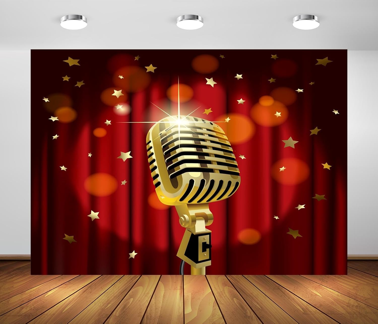 Amazon.com : BELECO 12x10ft Fabric Microphone Musical Backdrop Gold ...