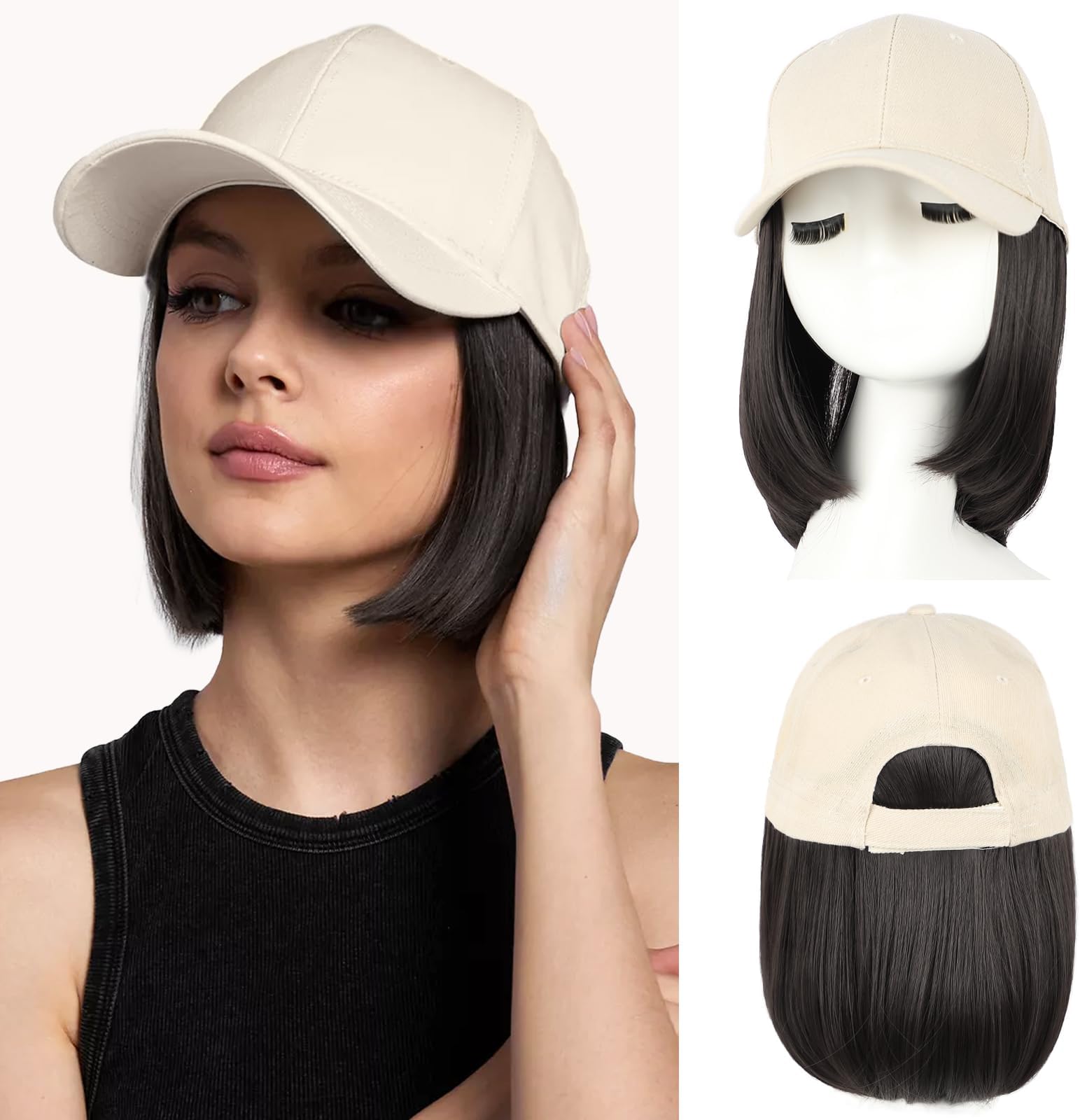 Amazon.com : 10" Beige Baseball Cap with Hair Extensions Short Bob ...