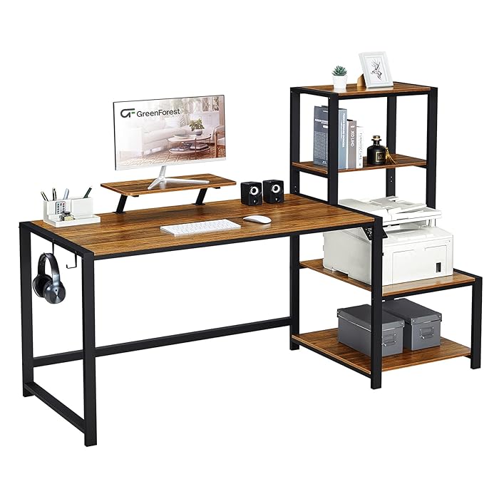 Buy GreenForest Computer Desk 68.8 inch with Storage Printer Shelf ...