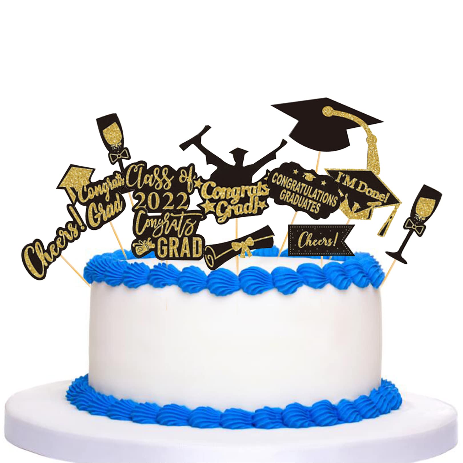 Buy 12Pcs Gold 2022 Graduation Theme Cupcake Toppers Glitter Diploma ...