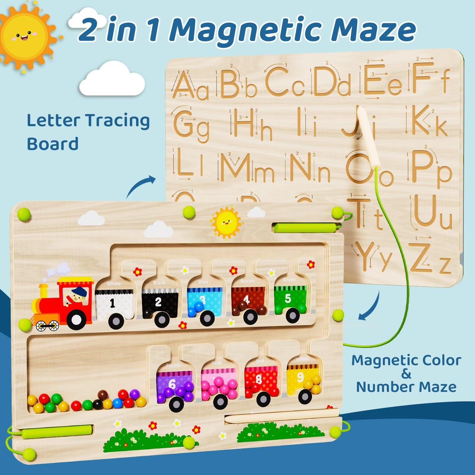 Preschool Activities Magnetic Color & Number Maze + ABC Tracing Board ...