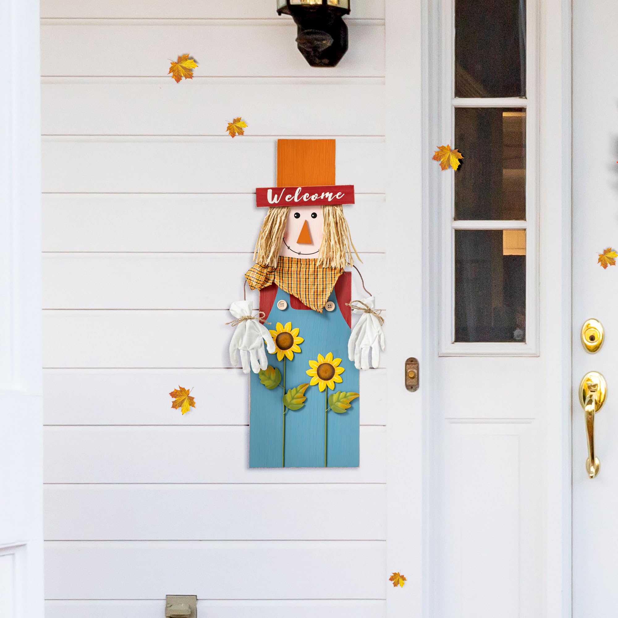 Snapklik.com : Glitzhome 295”H Rustic Wood Fall Scarecrow Porch Sign ...