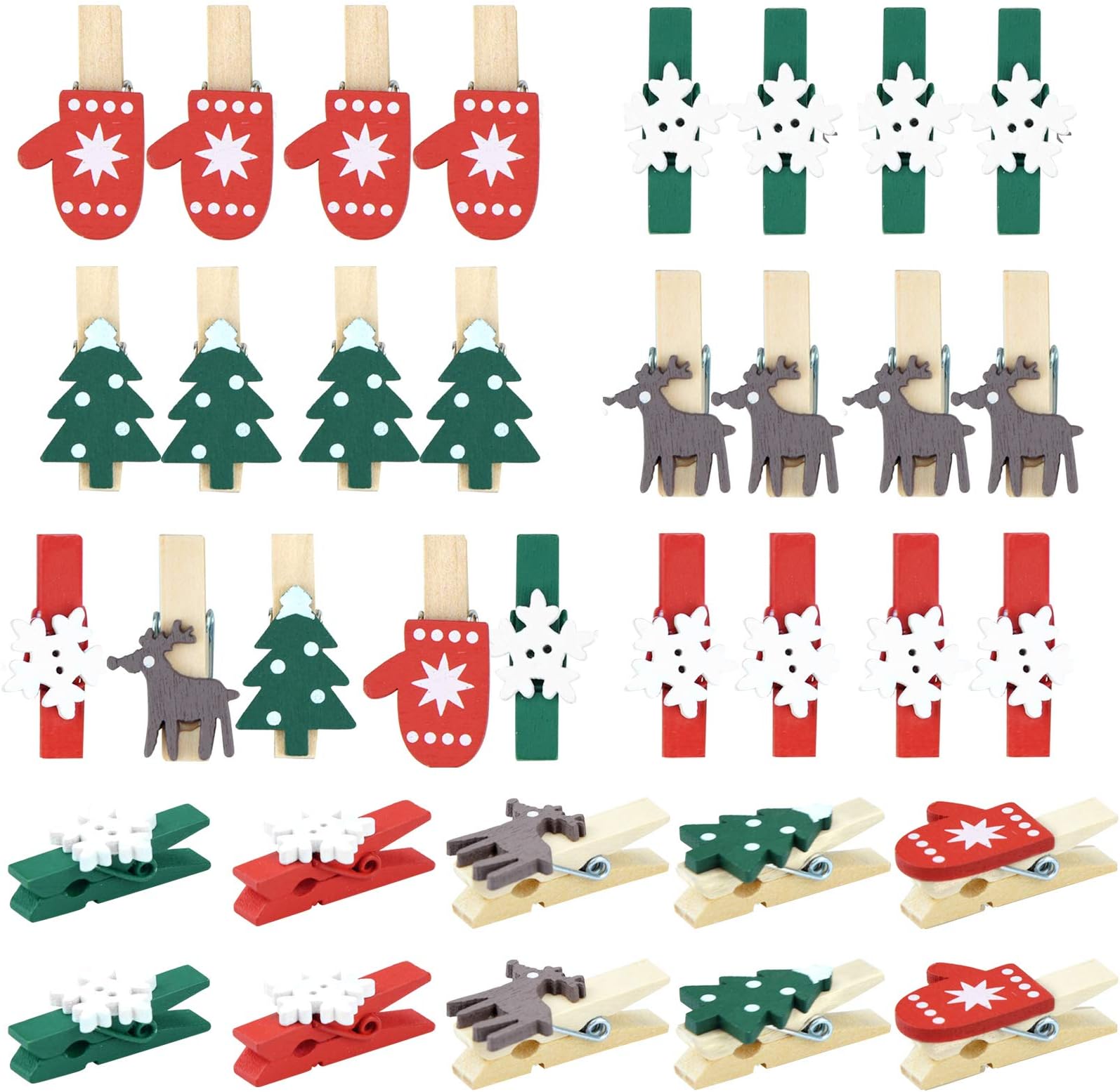 Amazon.com: 50PCS Mini Christmas Clips Wooden Snowflake Clothespins ...