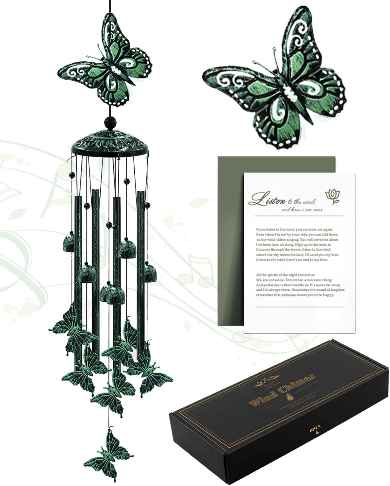 Amazon.com : Sungmor Large Butterfly Wind Chimes for Outside, Lovely ...