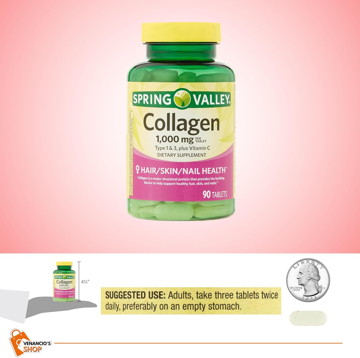 Spring Valley Colágeno Tipo 1 y 3 Plus Vitamina C Cabello Piel Uñas ...