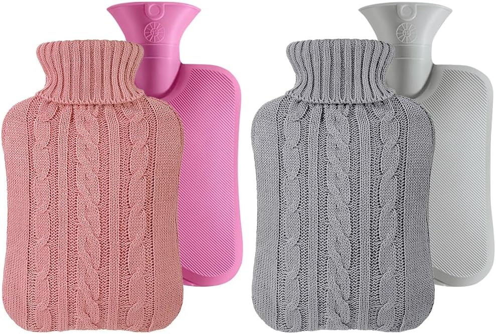 Amazon.com: Kellegour 2pcs Rubber Hot Water Bottle with Knitted Cover ...