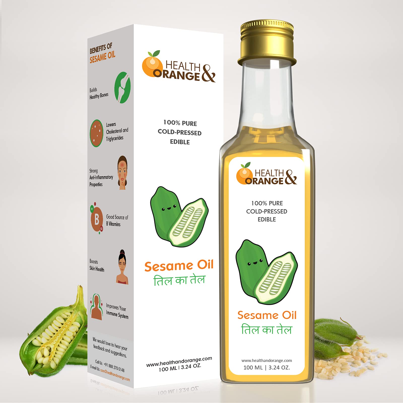 Buy H&O Sesame Oil - 100% Pure Cold Pressed Edible Til ka Tel - 100ml ...