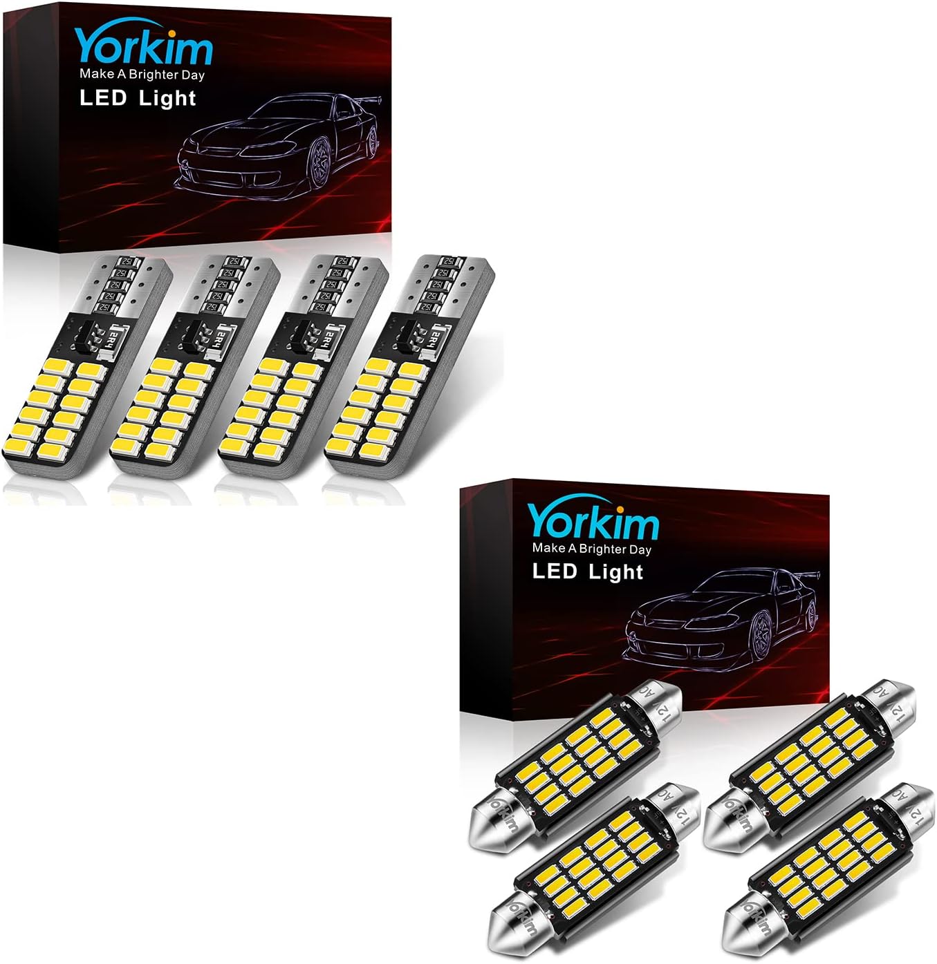 Amazon.com: Yorkim 194 LED Bulb White(pack of 4) and 578 212-2 LED Bulb ...