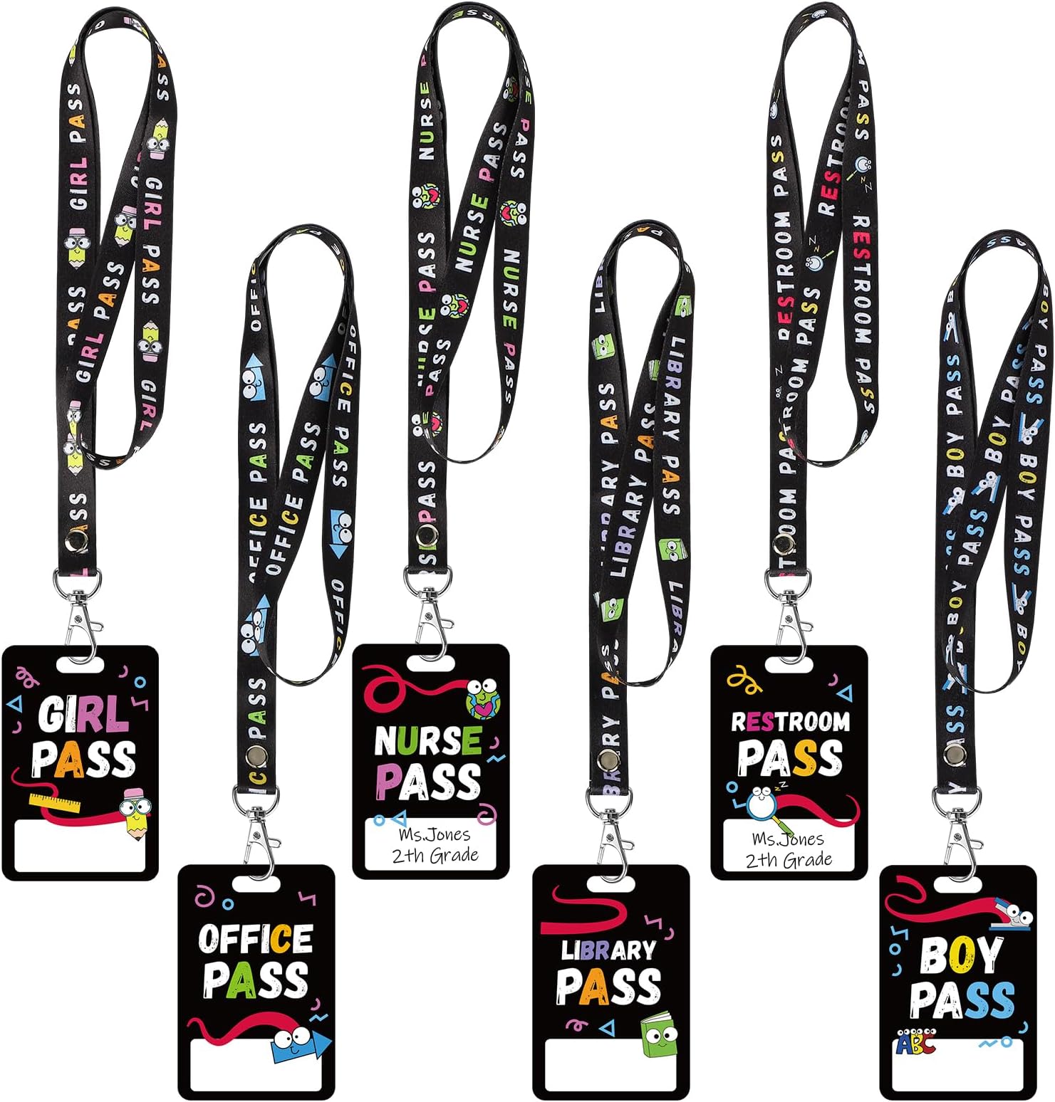 Amazon.com: 6 Sets Hall Passes for Classrooms, PVC Hall Lanyard Passes ...