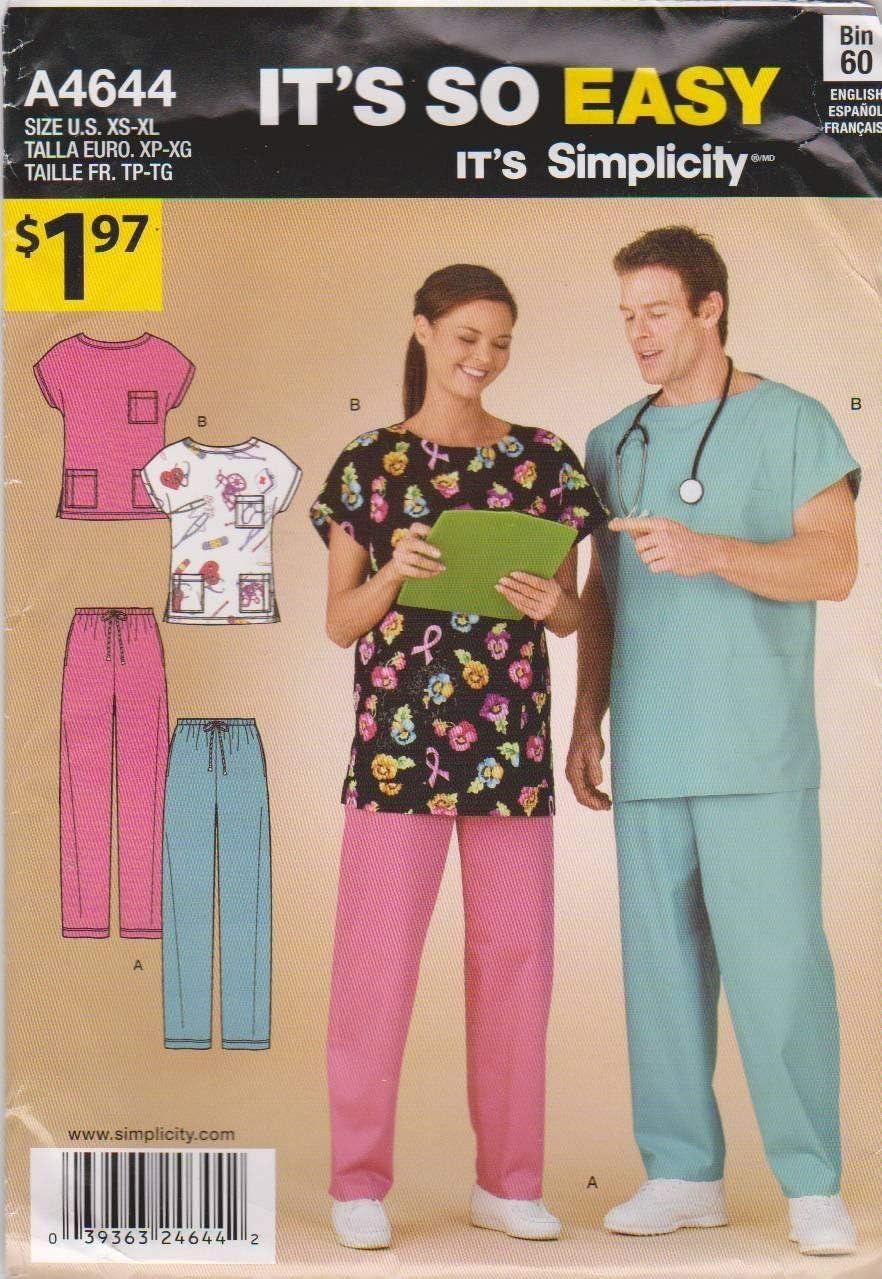 Amazon.com: Simplicity Ladies & Mens Easy Sewing Pattern 4644 Uniforms ...