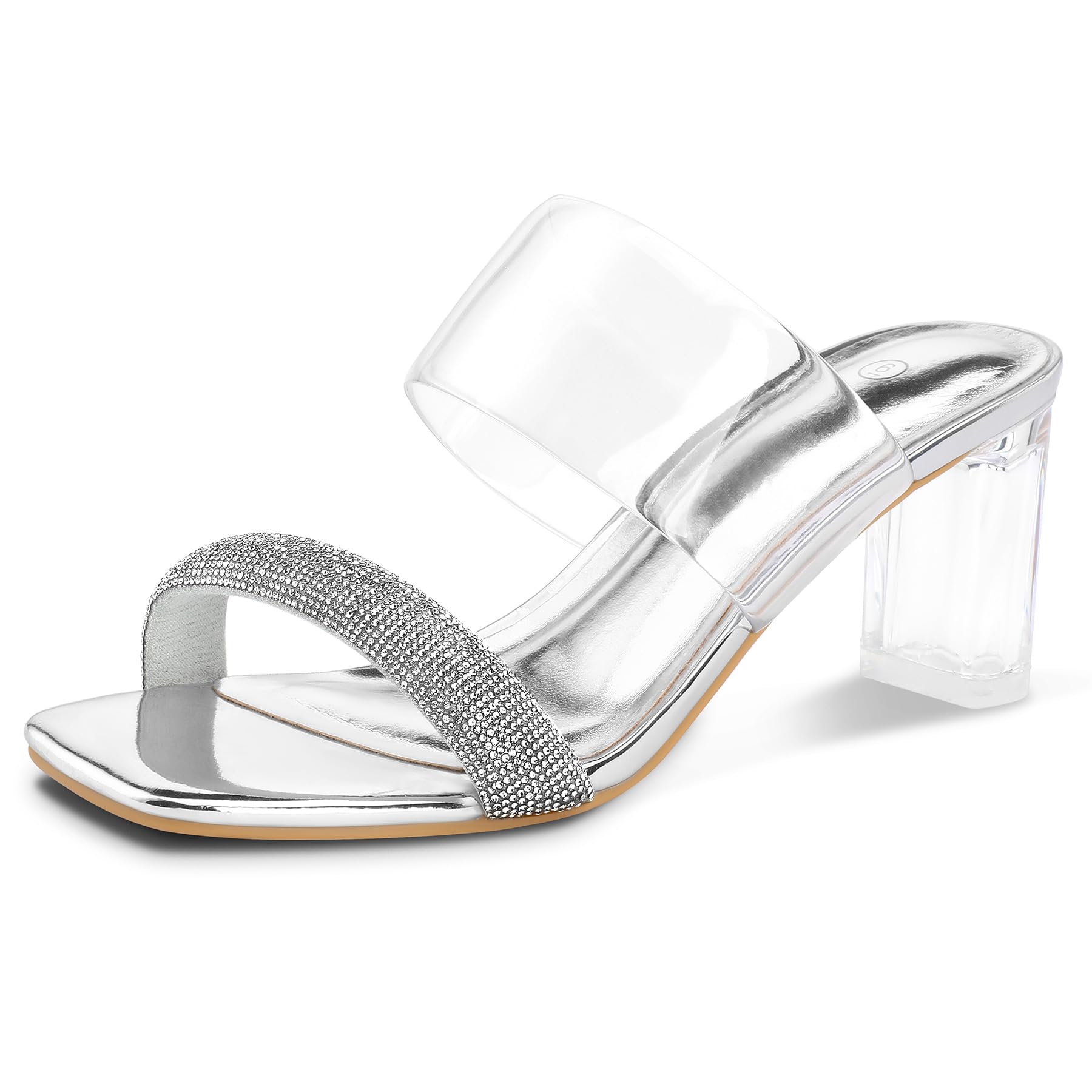 Amazon.com | mysoft Clear Heels for Women Transparent Two Strap Block ...