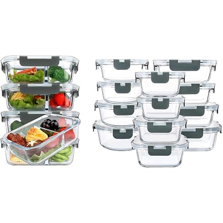Amazon.com: M MCIRCO 36 oz 2 Compartments Glass Meal Prep Containers ...