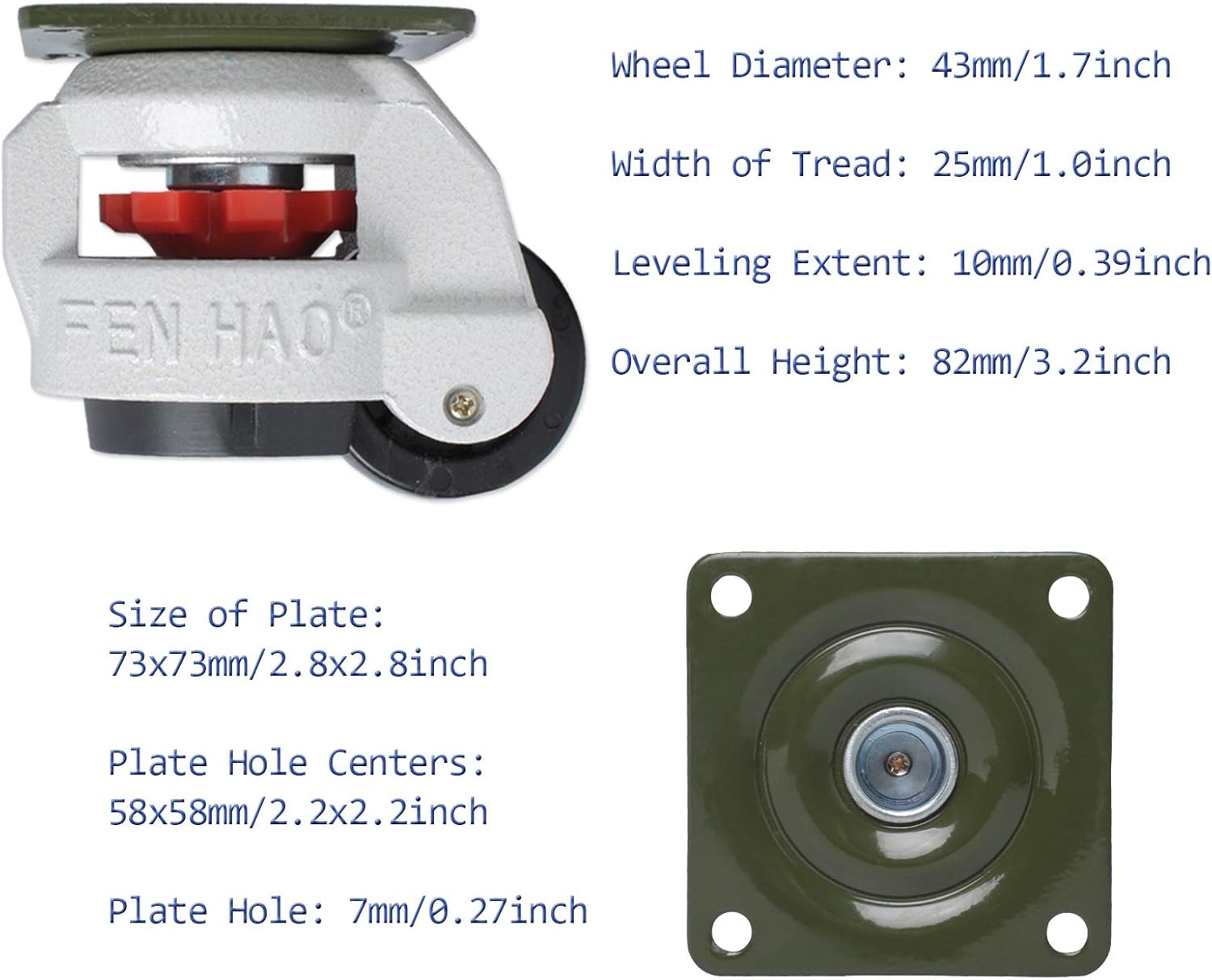 Leveling Caster Wheel, Heavy Duty Retractable Workbench Castors, Swivel ...