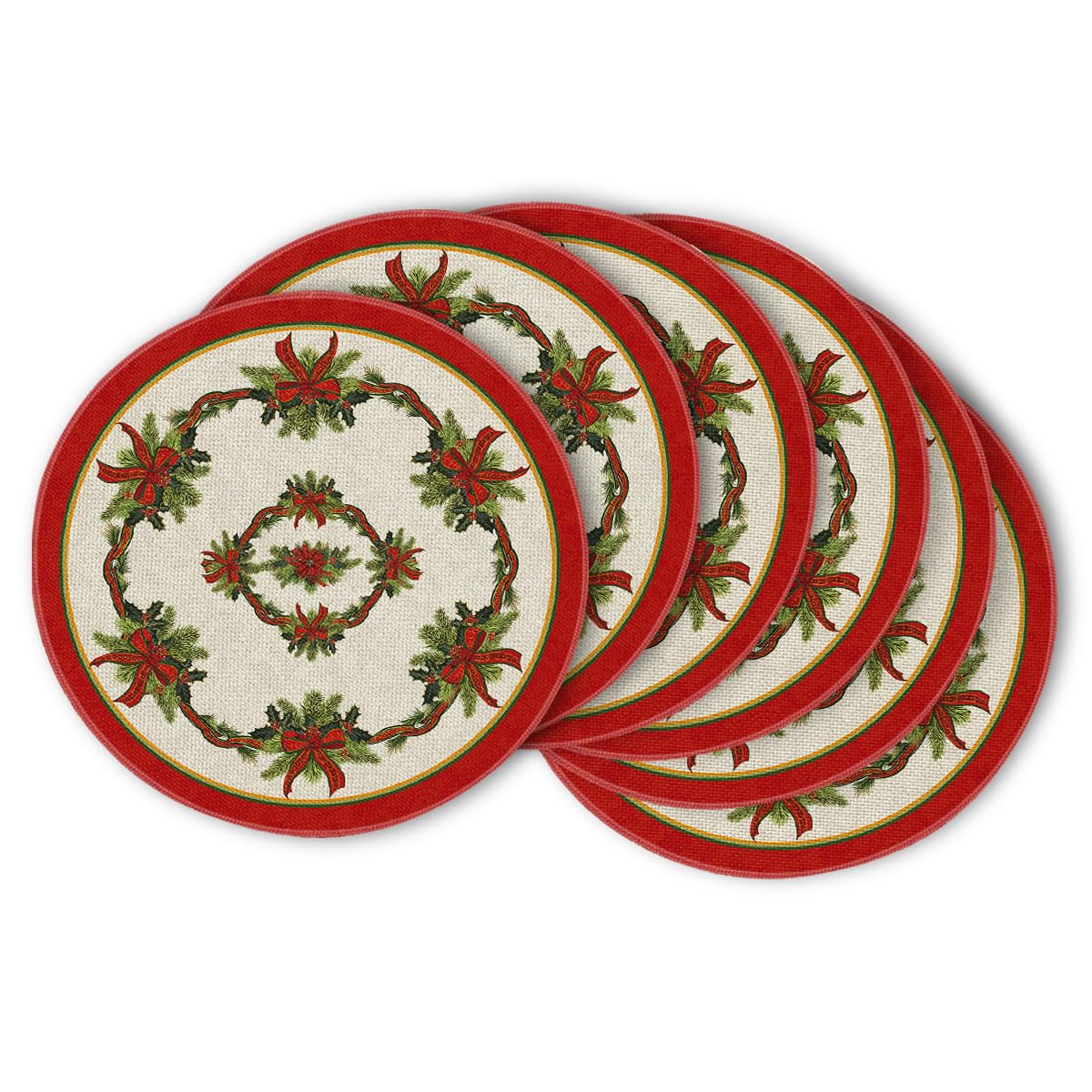 Amazon.com: Artoid Mode Pine Branches Bow Ribbon Christmas Round ...