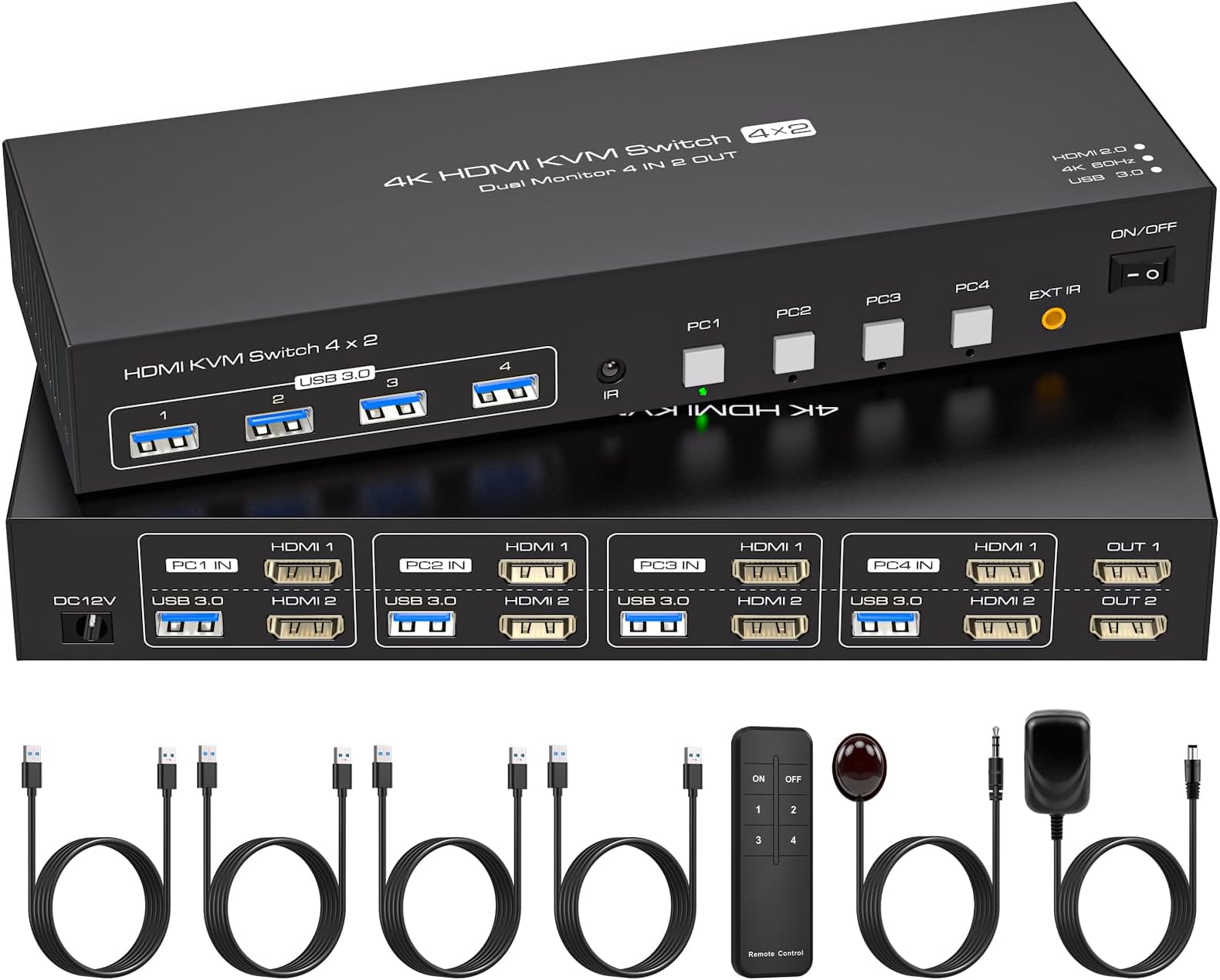 ATLAHET 4K Dual Monitor HDMI KVM Switch 4 Computers 2 Monitors 4K 60Hz ...