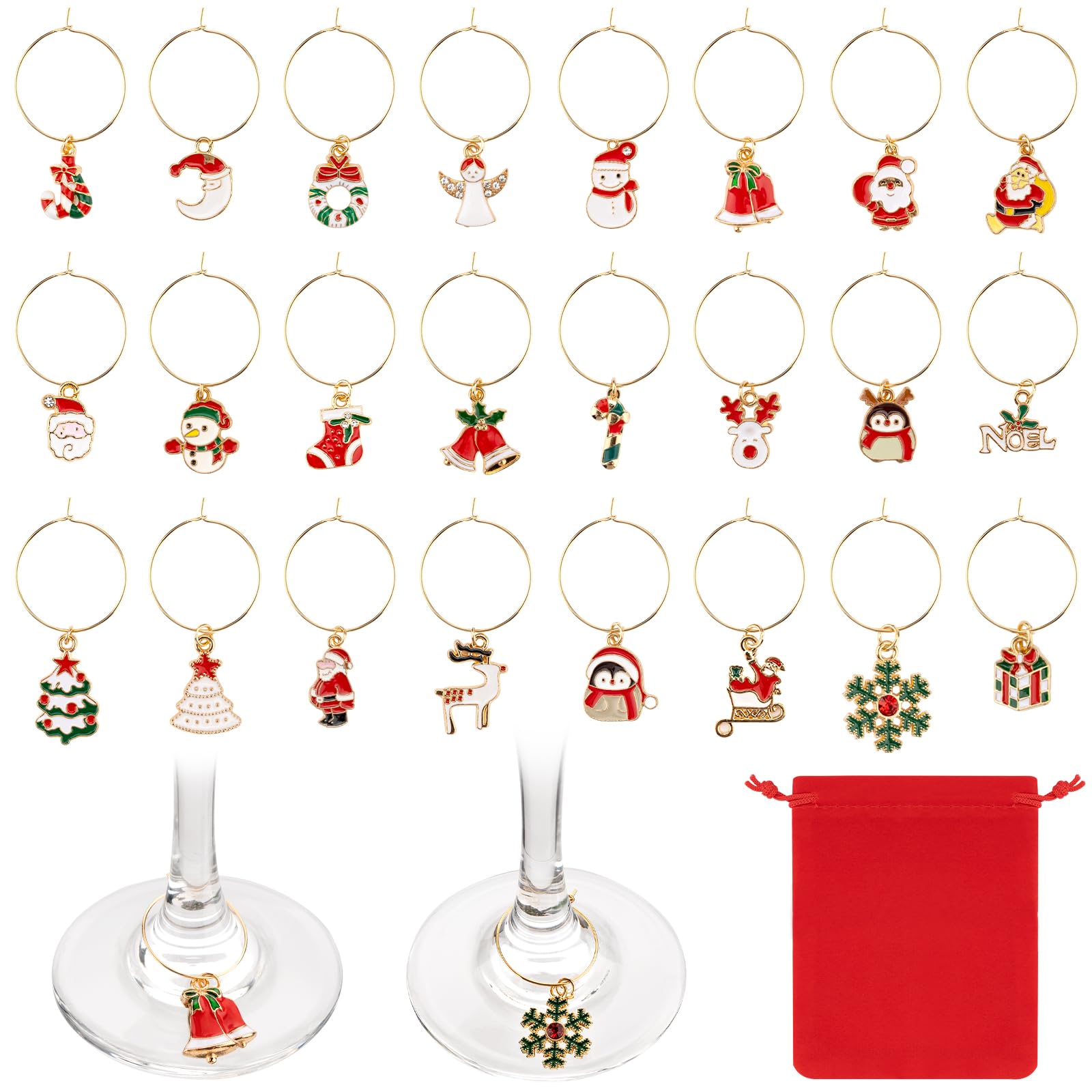 Amazon.com: 24 PCS Christmas Wine Glass Charms Wine Glass Identifiers ...