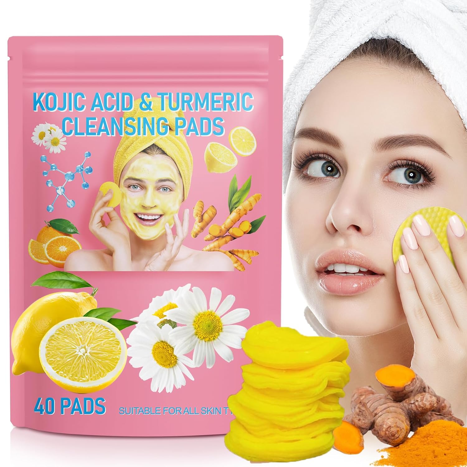 Amazon.com: 40 Pads Kojic Acid and Turmeric Cleansing Pads,Turmeric ...