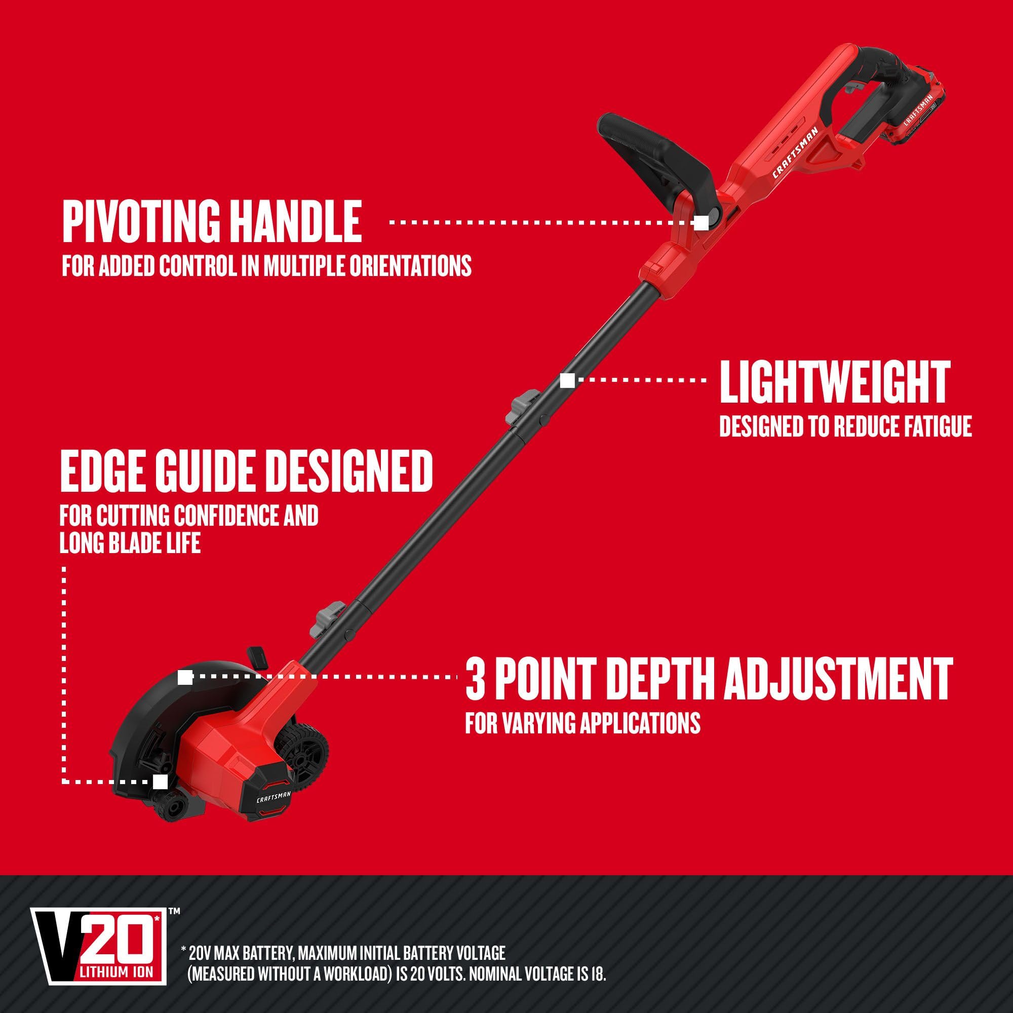 Snapklik.com : CRAFTSMAN Cordless Edger Lawn Tool, 20V MAX Battery ...