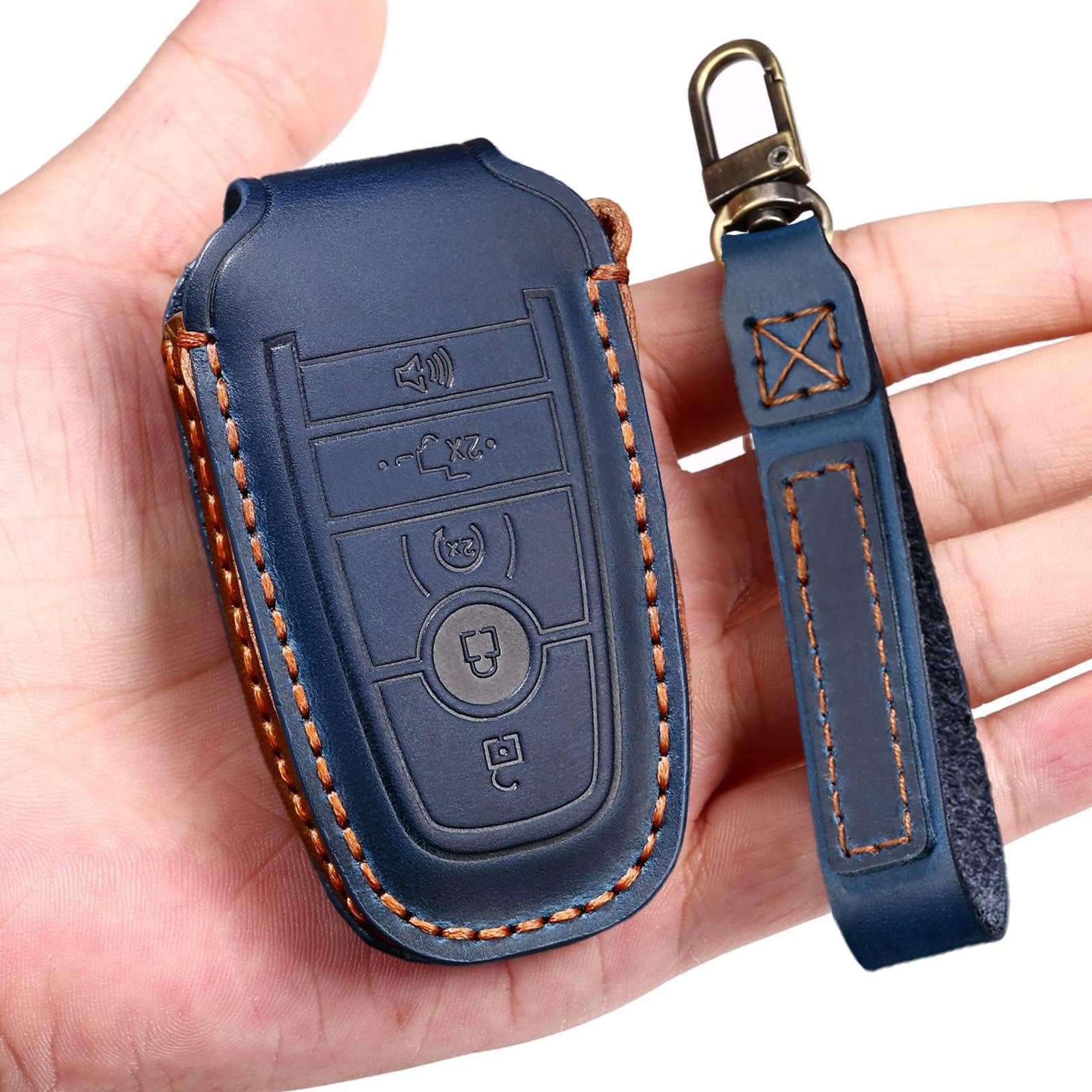 Amazon.com: EASYANT Leather Car Key Fob Cover Fit for Ford F-150 ...