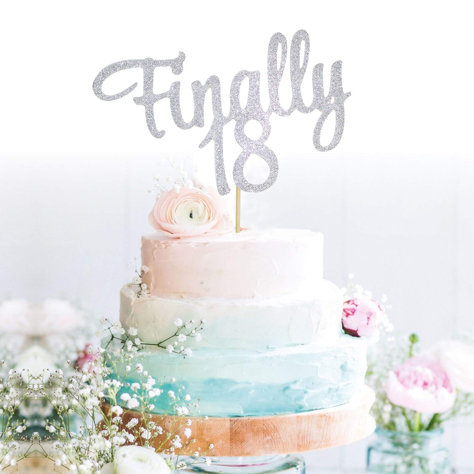 Buy GrantParty Glitter Silver Finally 18 Anniversary Cake Topper ...