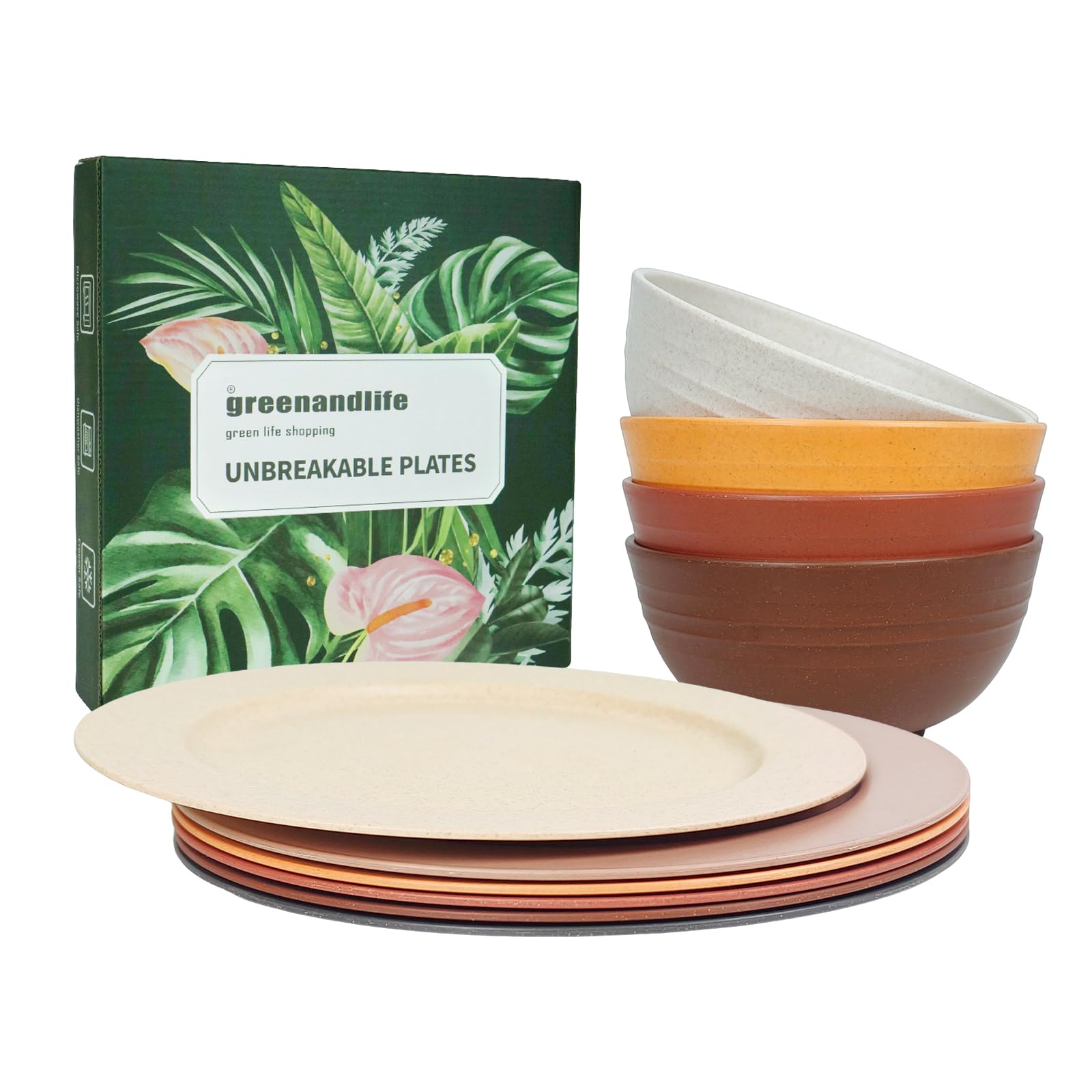 Amazon.com | greenandlife 10inch/6pcs Flat Plates + 24oz/4pcs Bowls ...