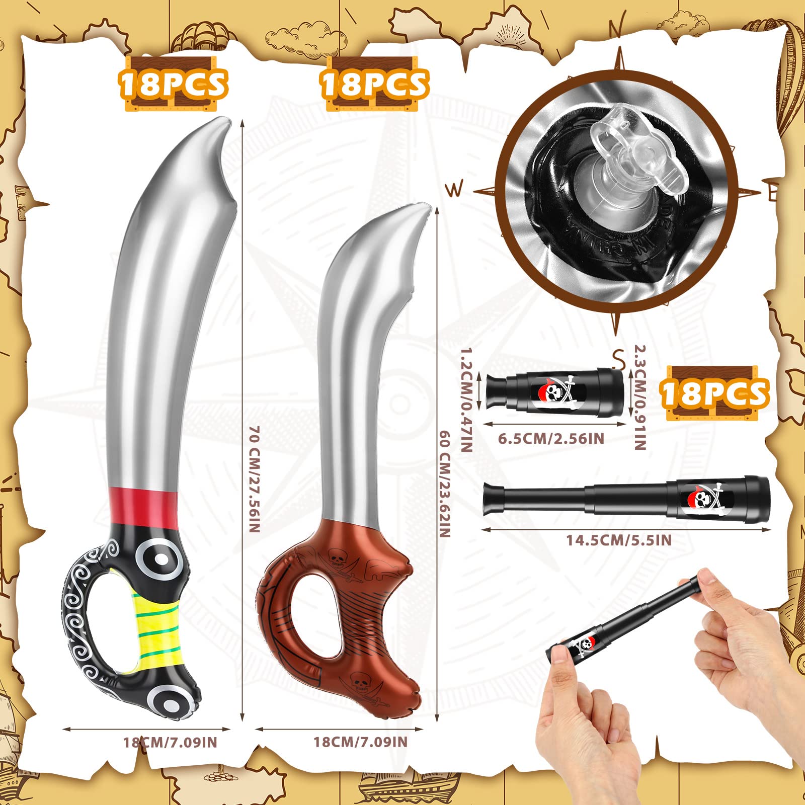 Libima 54 Pcs Inflatable Pirate Party Swords Retractable Telescope ...