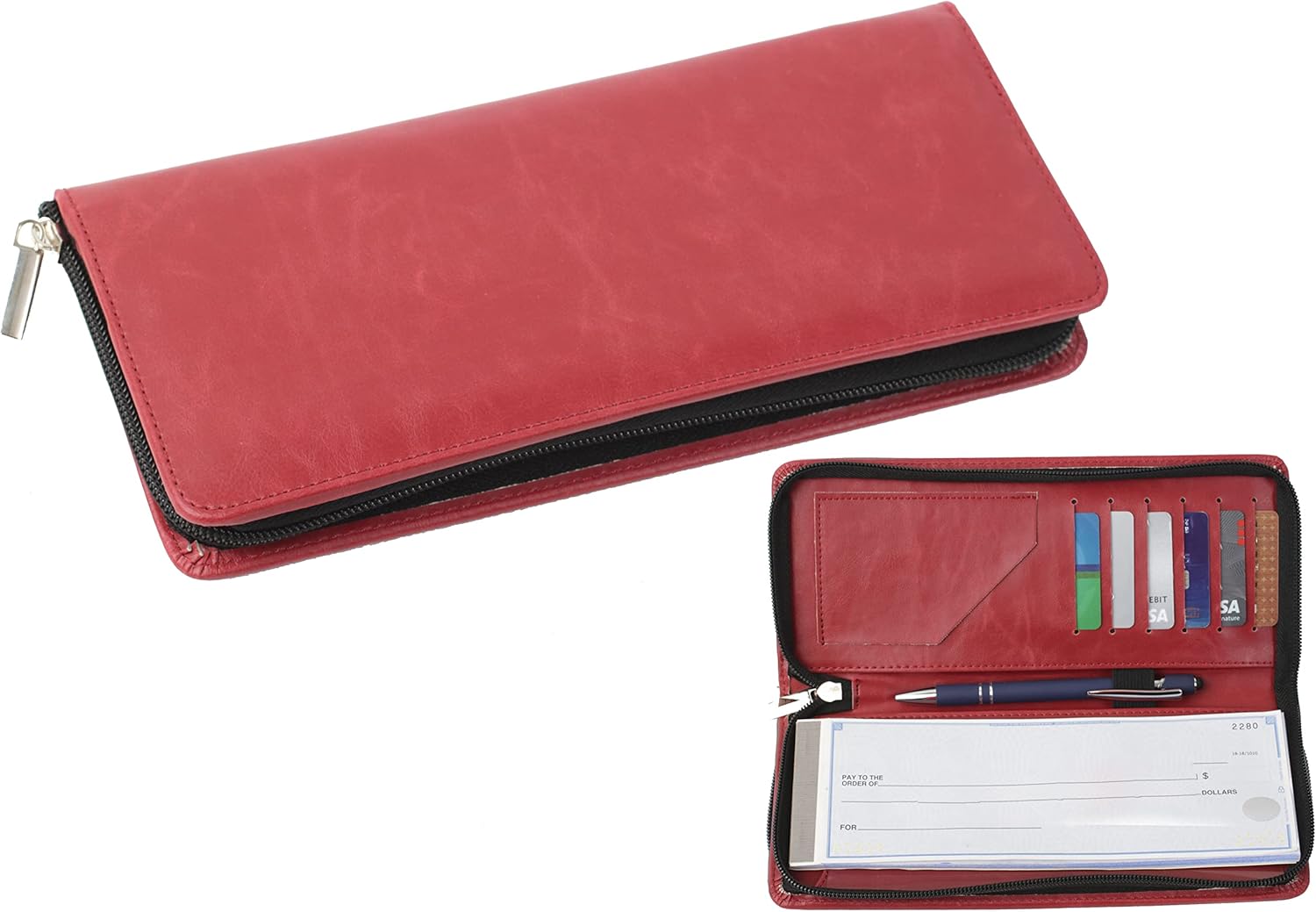Amazon.com: 2Fold Business Size Checkbook Cover with Zipper - Synthetic ...