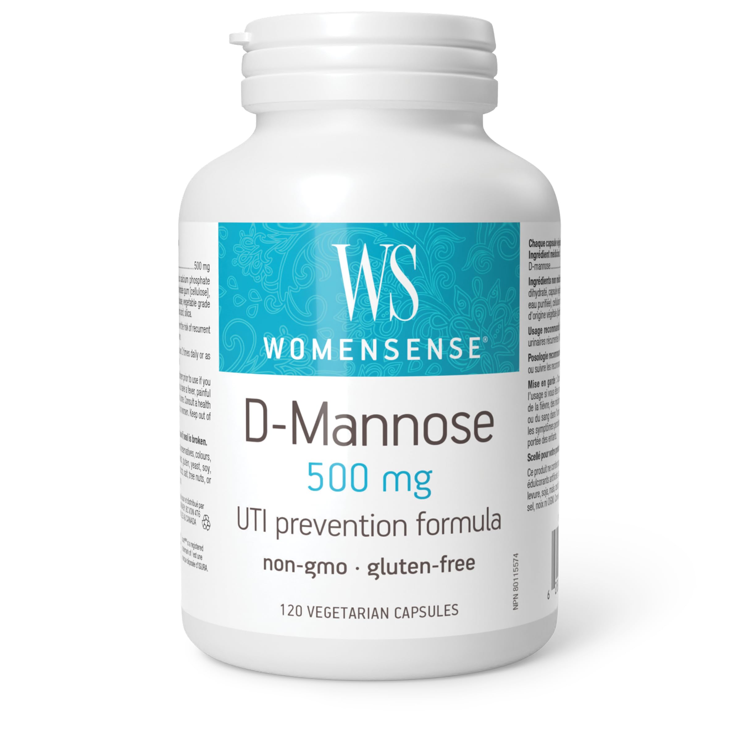 WomenSense D-Mannose 500mg, 120 vcaps, 2000 mg Daily Serving, Helps ...