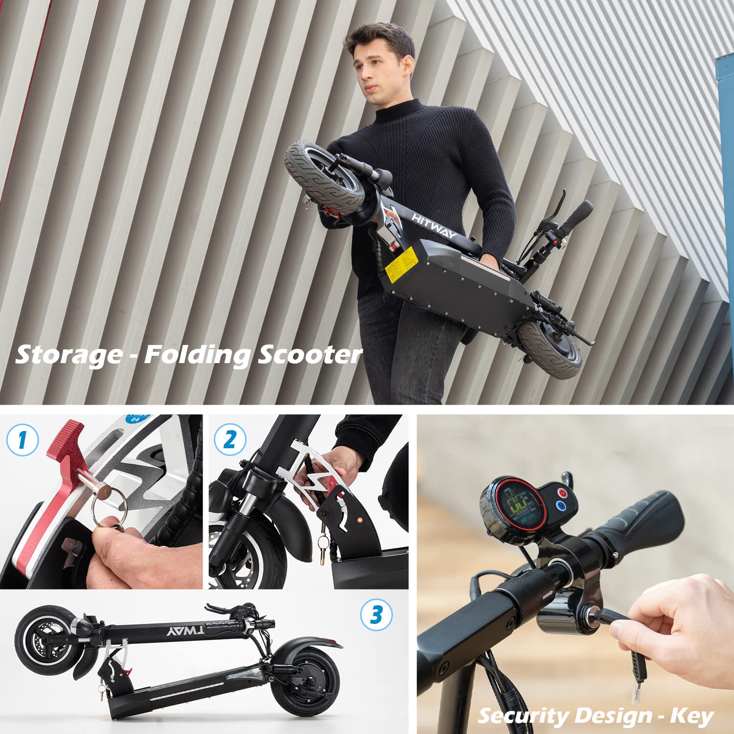 HITWAY Electric Scooter, Foldable E scooter, 48 V/ 10 Ah Battery, Top ...