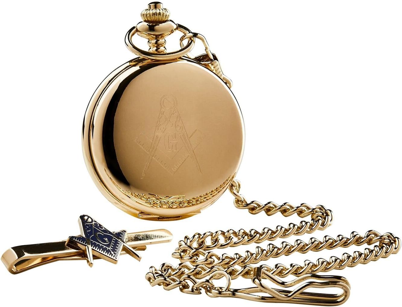 Gold Freemason Pocket Watch and Chain in Metal Case Masonic Gifts ...